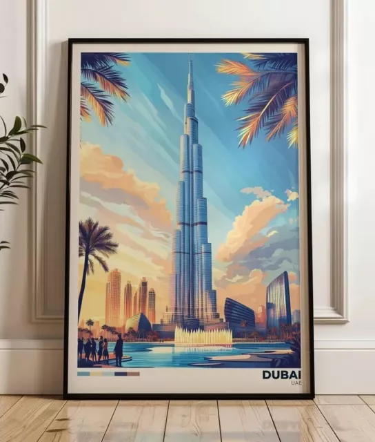 Dubai Travel Poster - Uae Wall Art Print, Illustration Poster, Burj ...