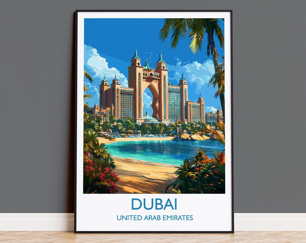 Dubai Travel Print, Travel Poster Of Dubai, Palm Jumeirah Dubai Art ...
