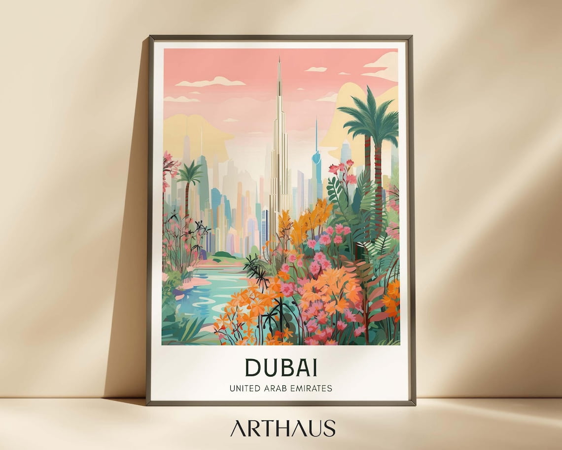 Dubai Travel UAE Vintage Travel Wall Decor Trendy City Art, Unframed ...
