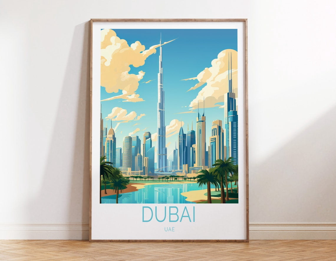 Dubai UAE Burj Khalifa Skyline Wall Art, Unframed Paper Print Size ...