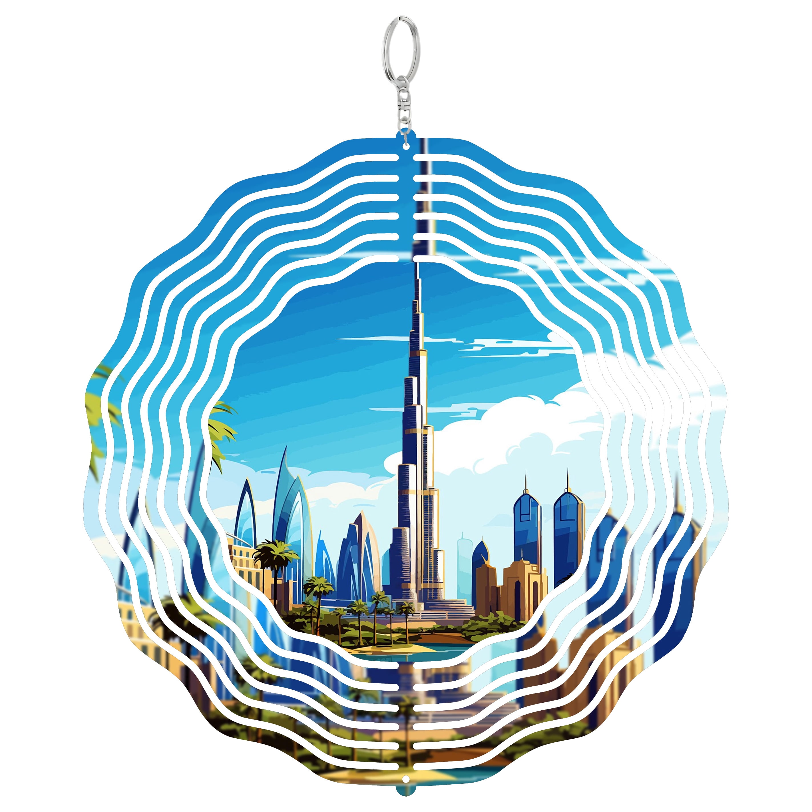 Dubai UAE Skyline Burj Khalifa 3D Wind Spinner Metal Kinetic Hanging ...
