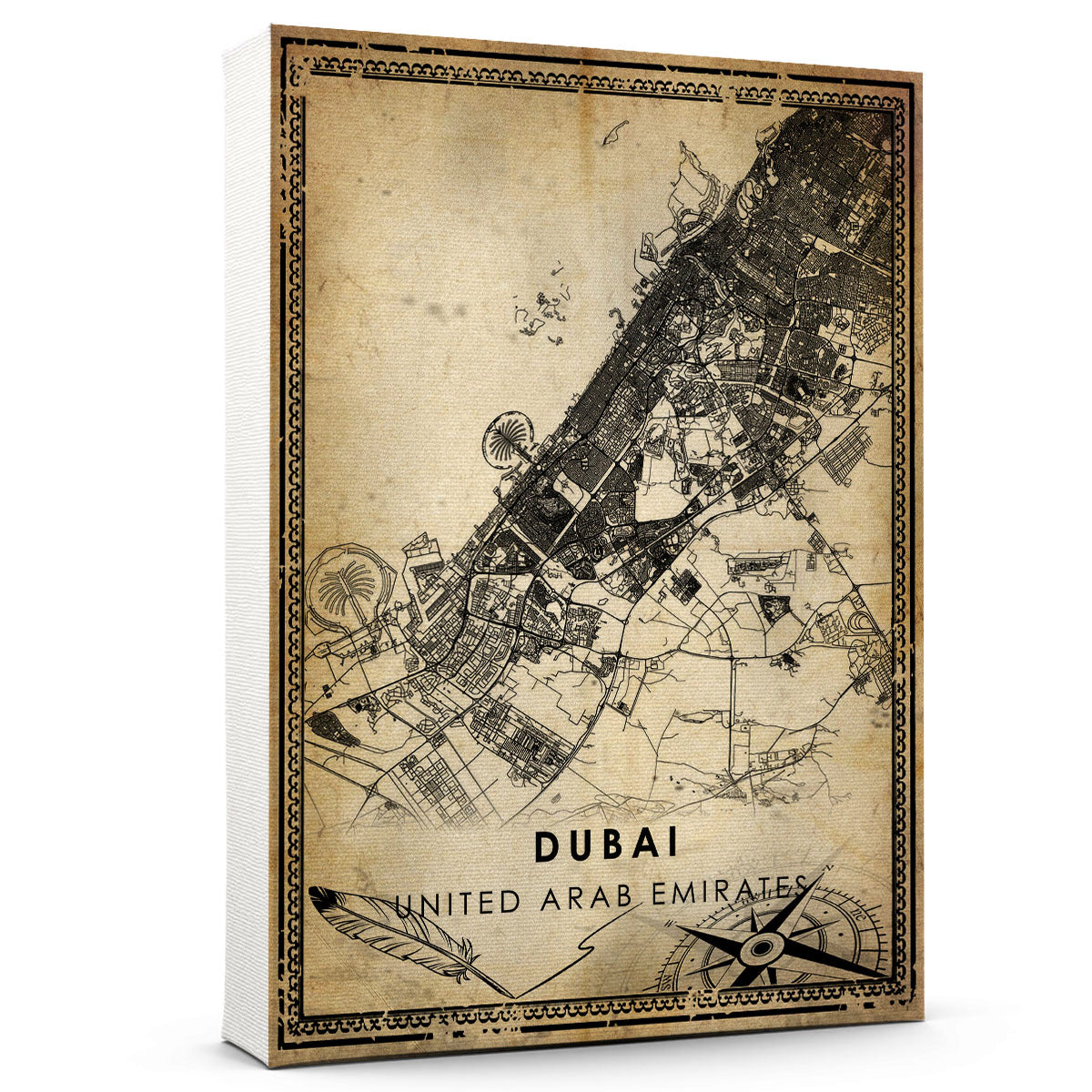 Dubai Vintage Map Prints Canvas, United Arab Emirates Map Art Canvas ...