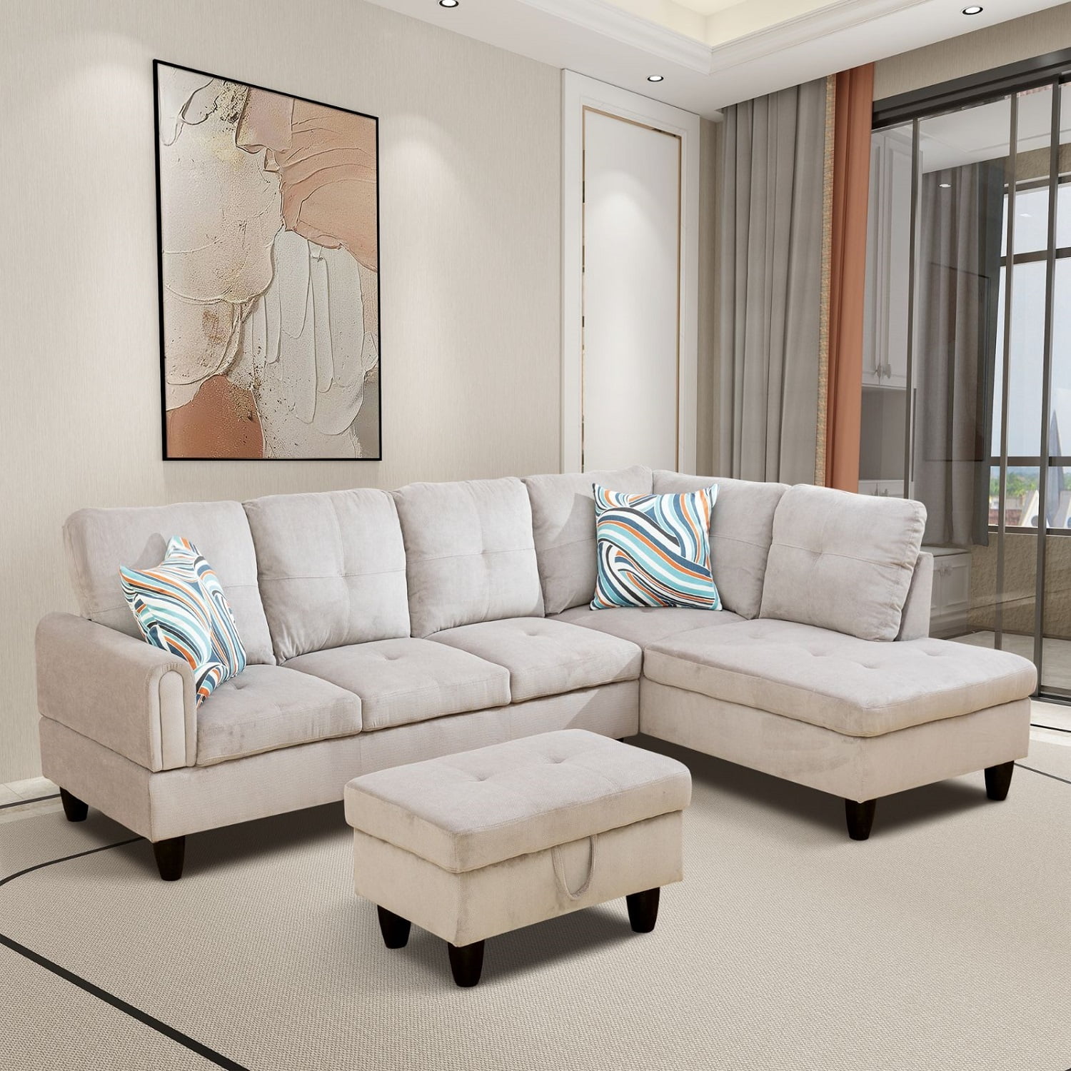 Dubbin Beige Corduroy Living Room Sofa Set - Walmart.com