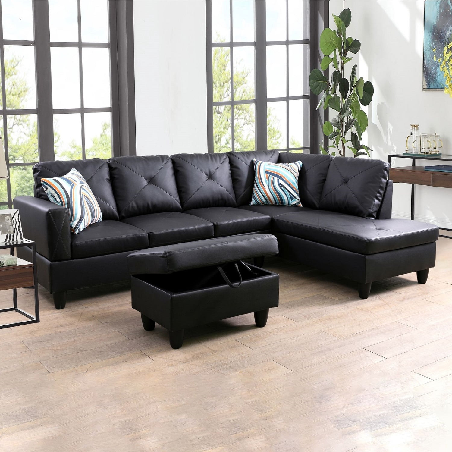 Dubbin Black Faux Leather 2-Piece Couch Living Room Sofa Set - Walmart.com