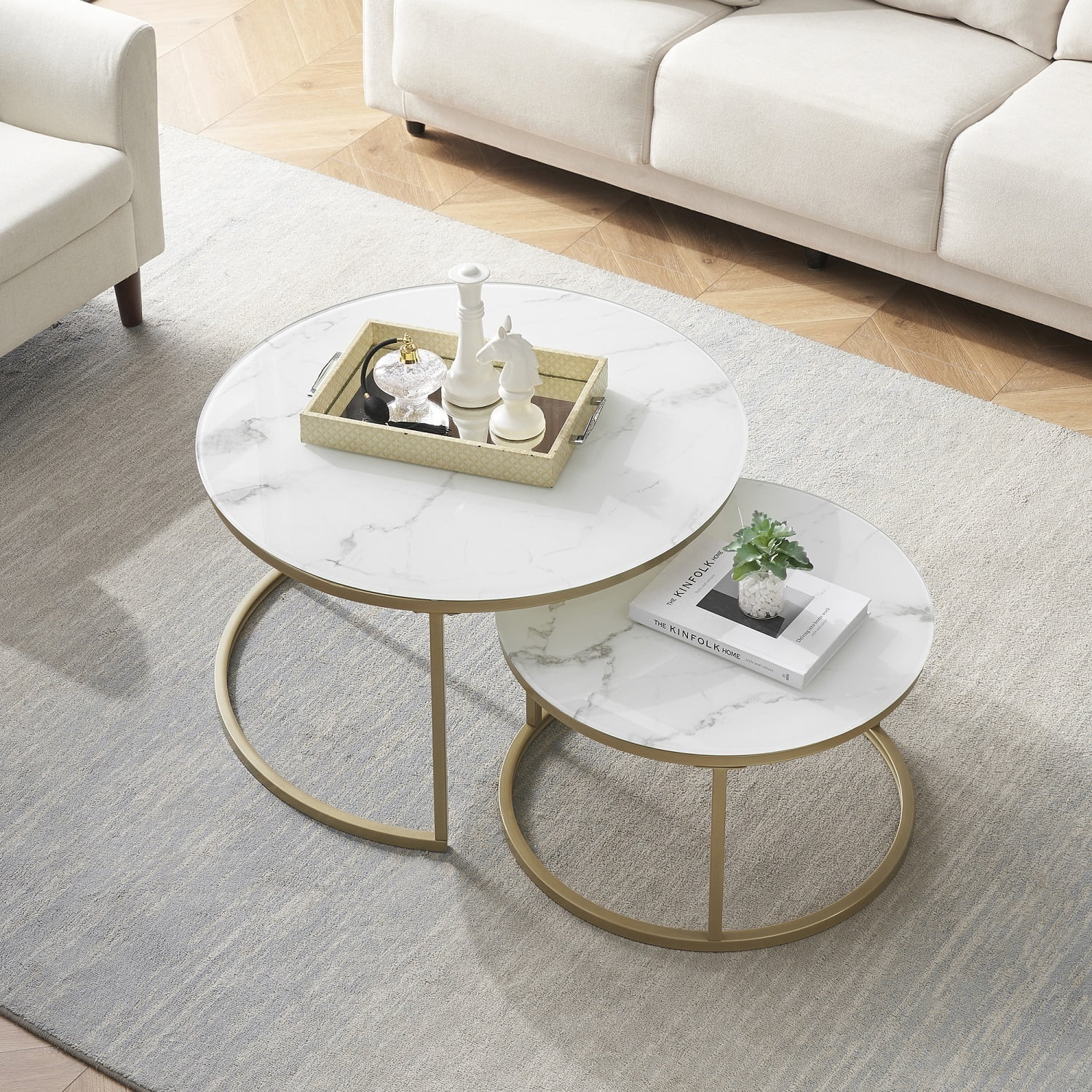 Dubbin Combination Coffee Table - Elegant Fusion of Gold, Ultra-White ...