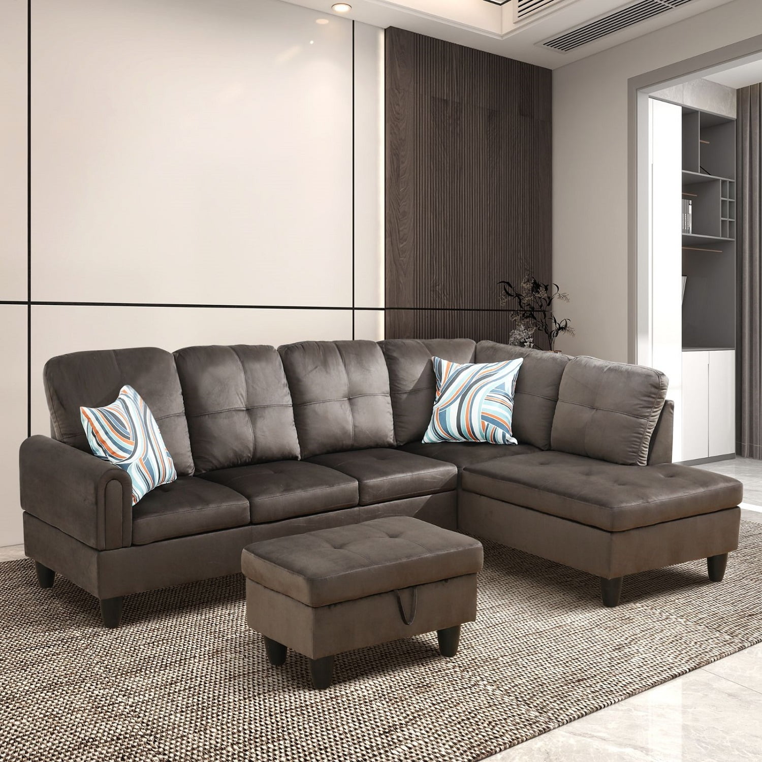 Dubbin Dark Brown Flannel Living Room Sofa Set - Walmart.com