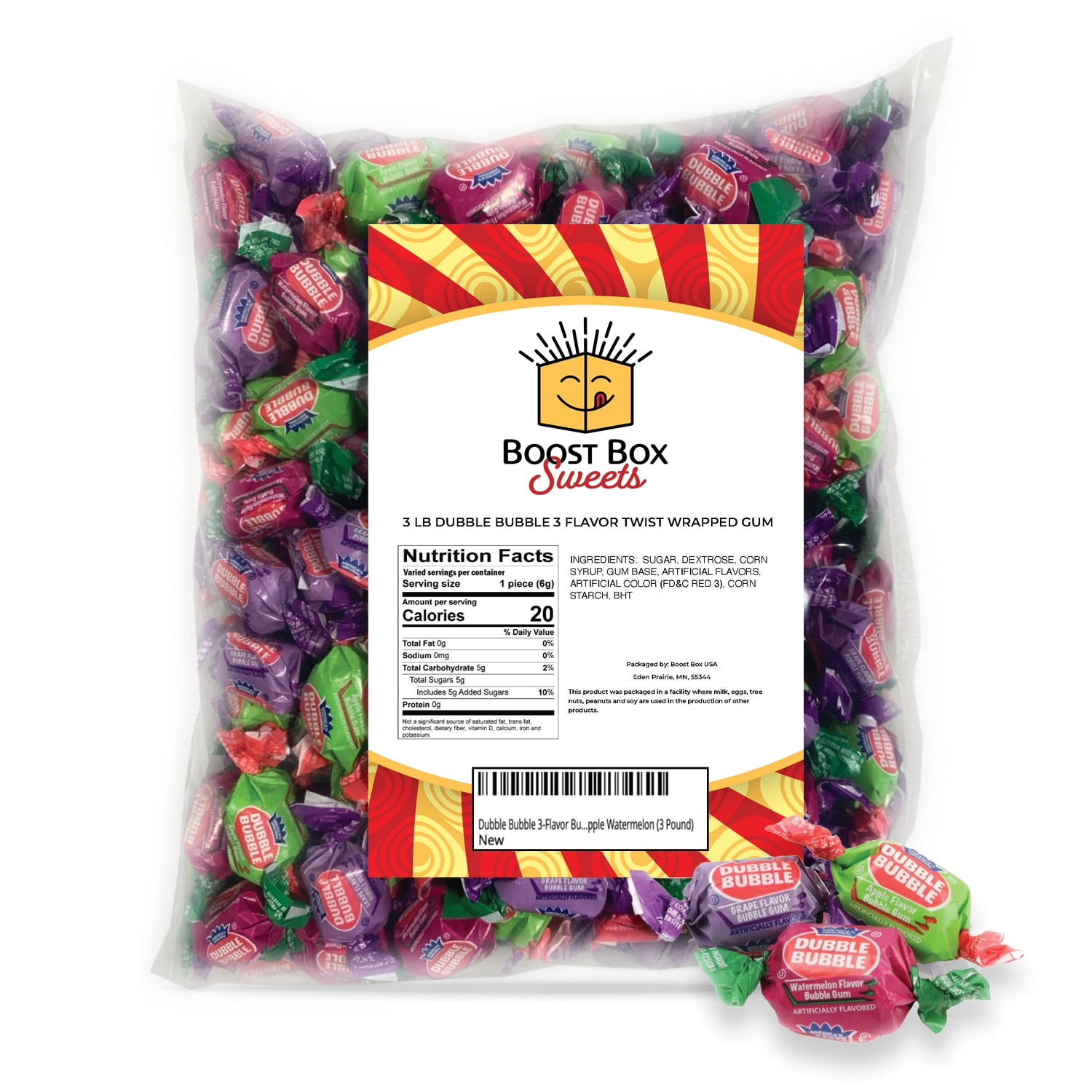 Dubble Bubble 3-Flavor Bubblegum Individually Twist Wrap Bulk Candy ...