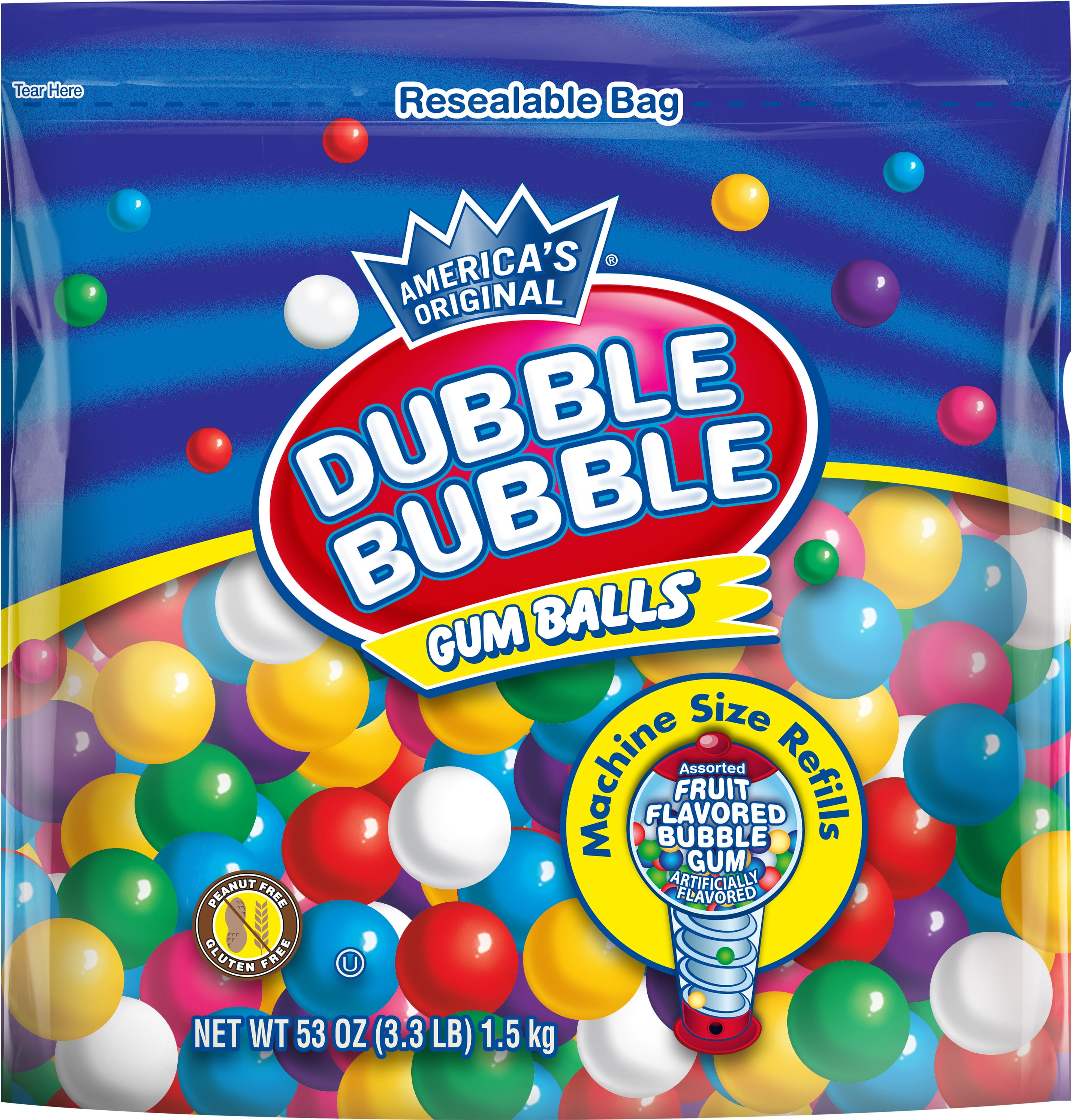 Free Shipping! Dubble Bubble Assorted Fruit Flavored Gumballs 53 oz ...