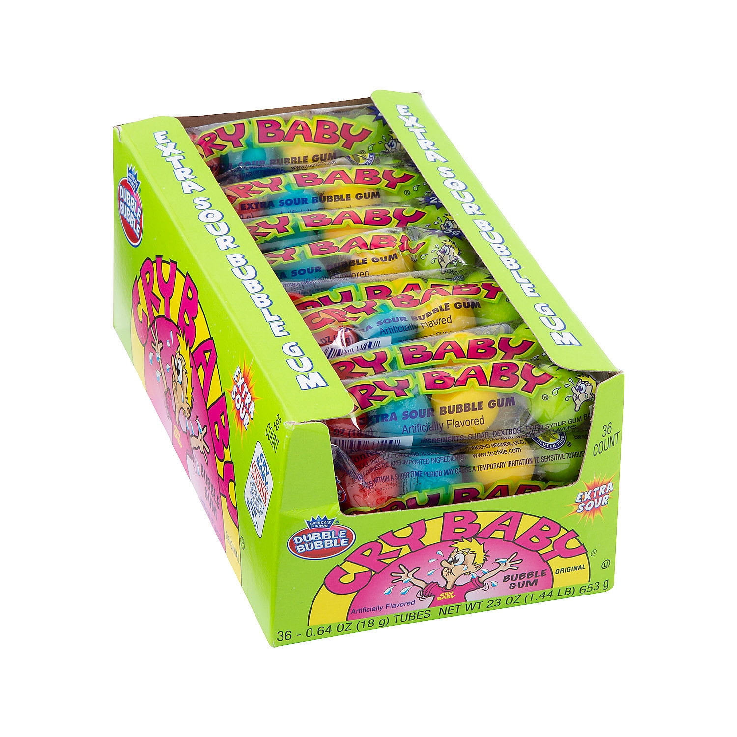 Dubble Bubble Cry Baby Extra Sour Gumball 4-Ball Tube 0.64 oz. - Case ...
