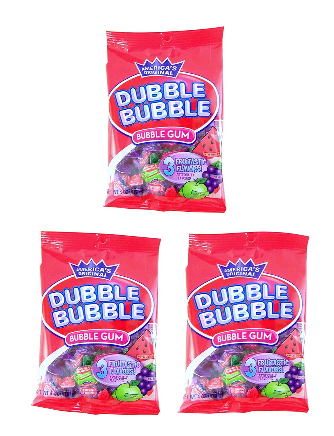 Dubble Bubble Grape Chewing Gum, Fruit Flavored, 3 Pack, 4 Ounce Bags ...