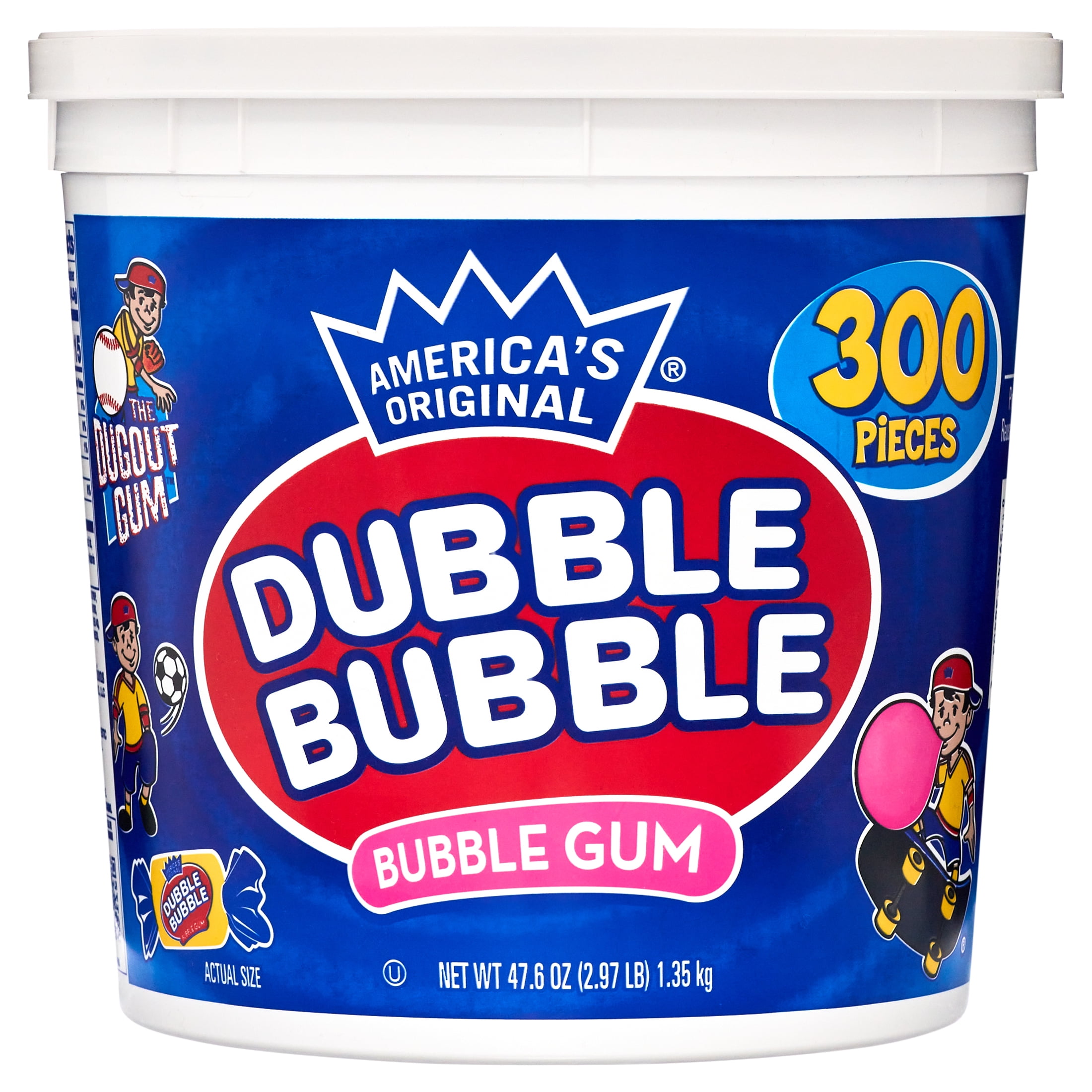 Dubble Bubble Gum, Individually Wrapped, 300 Pieces in resealable tub ...