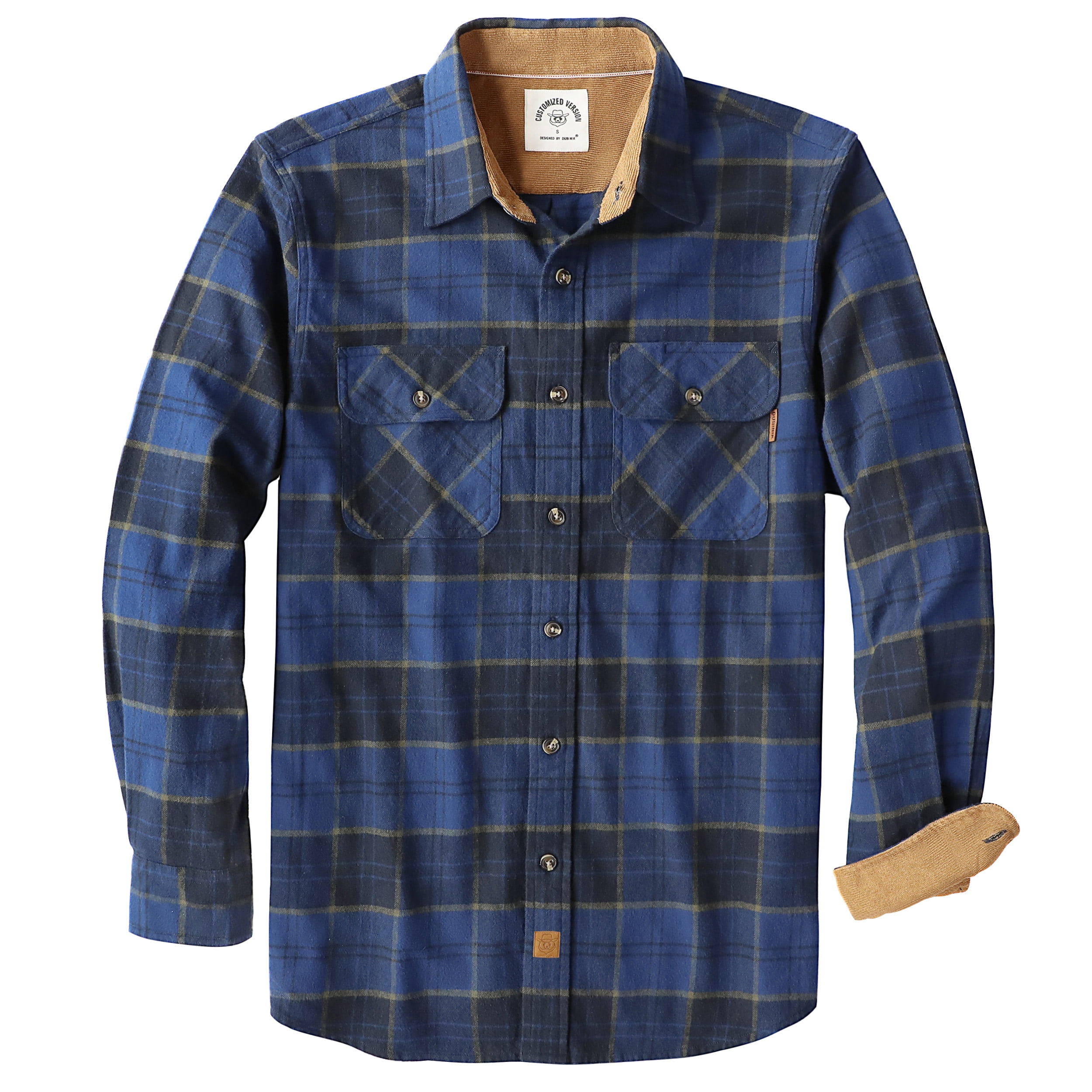 Dubinik® Mens Flannel Shirt Long Sleeve Button Down Plaid All Cotton ...