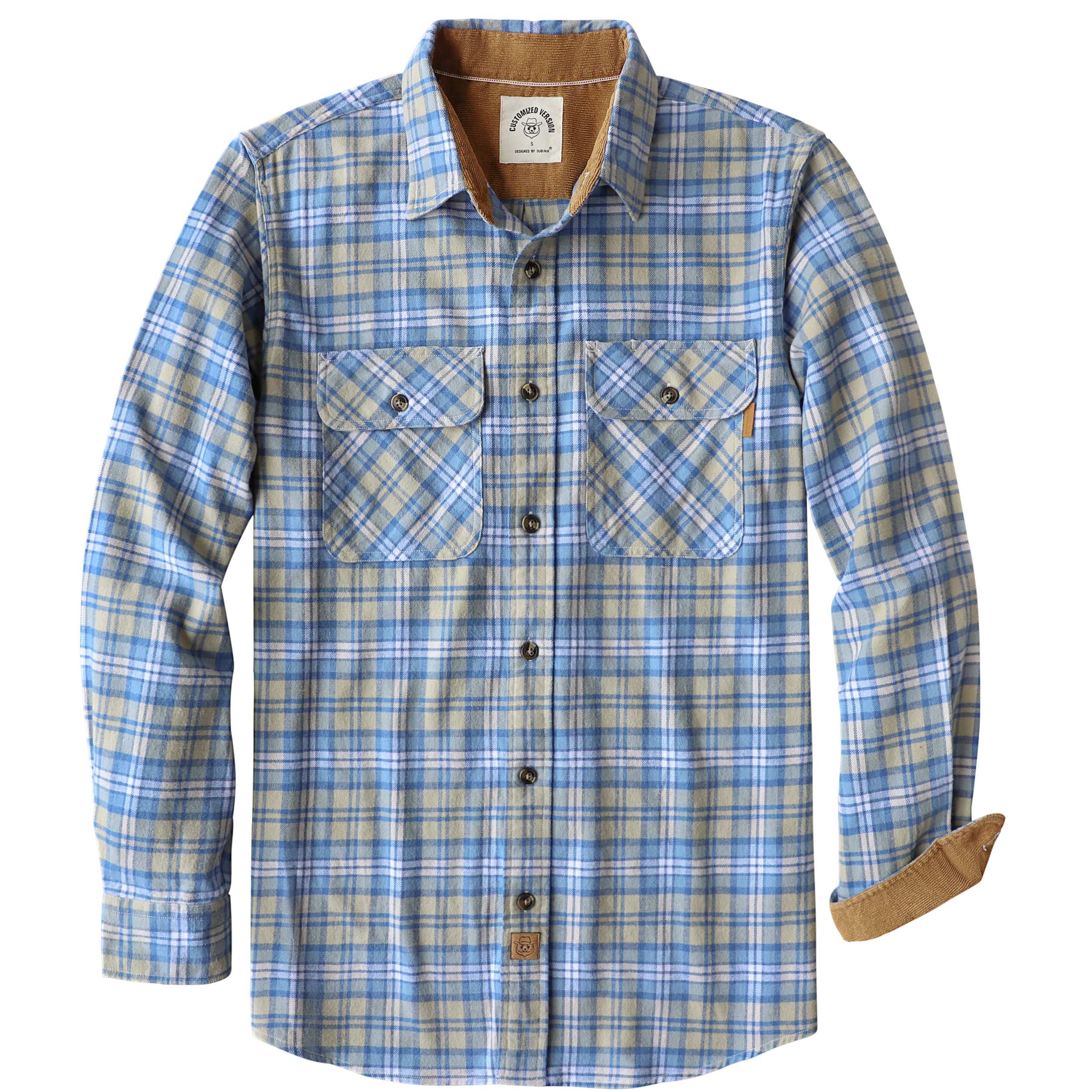 Dubinik® Mens Flannel Shirt Long Sleeve Button Down Plaid All Cotton ...