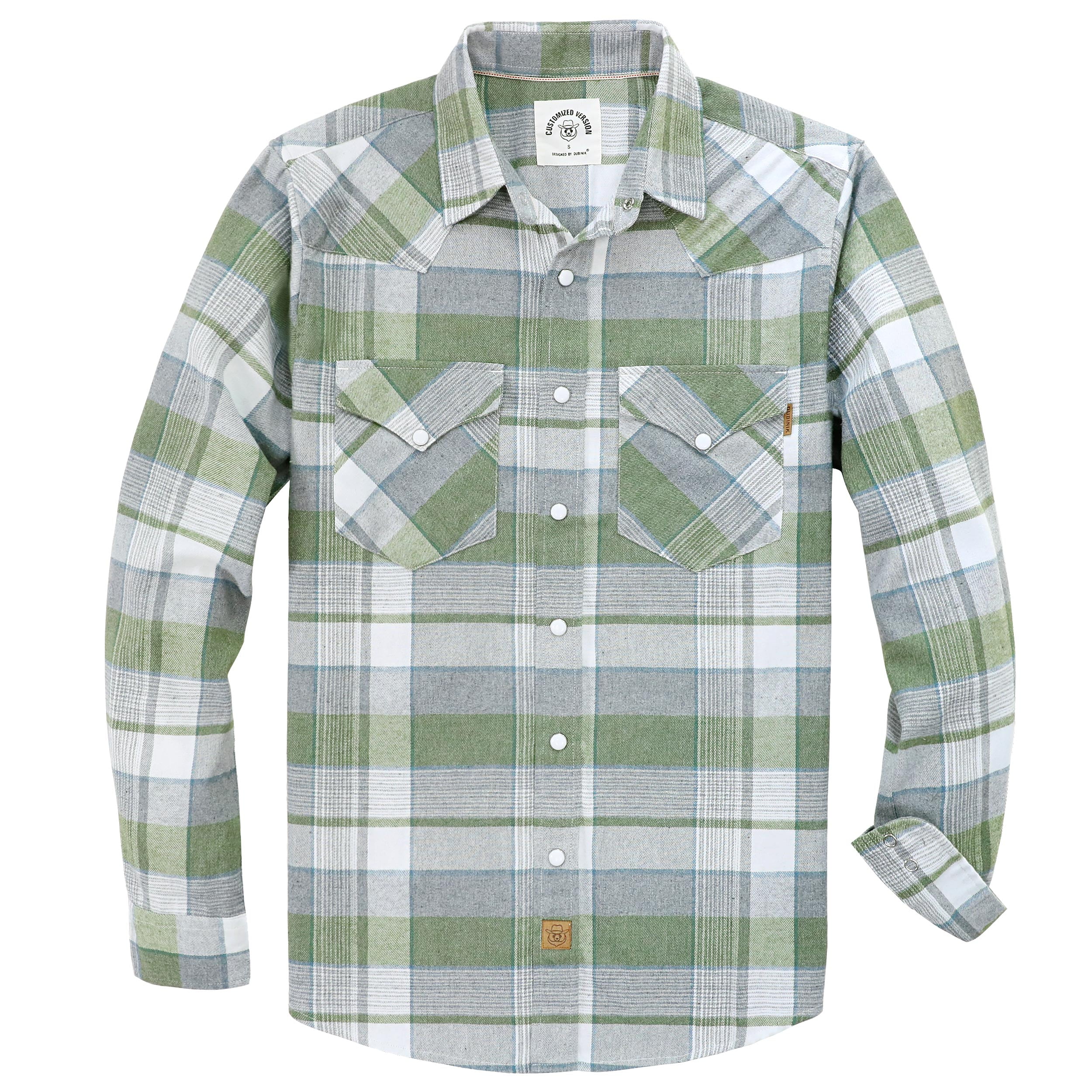 Dubinik® Men's Cotton Flannel Shirts, Long Sleeve, Pearl Snap Buttons ...