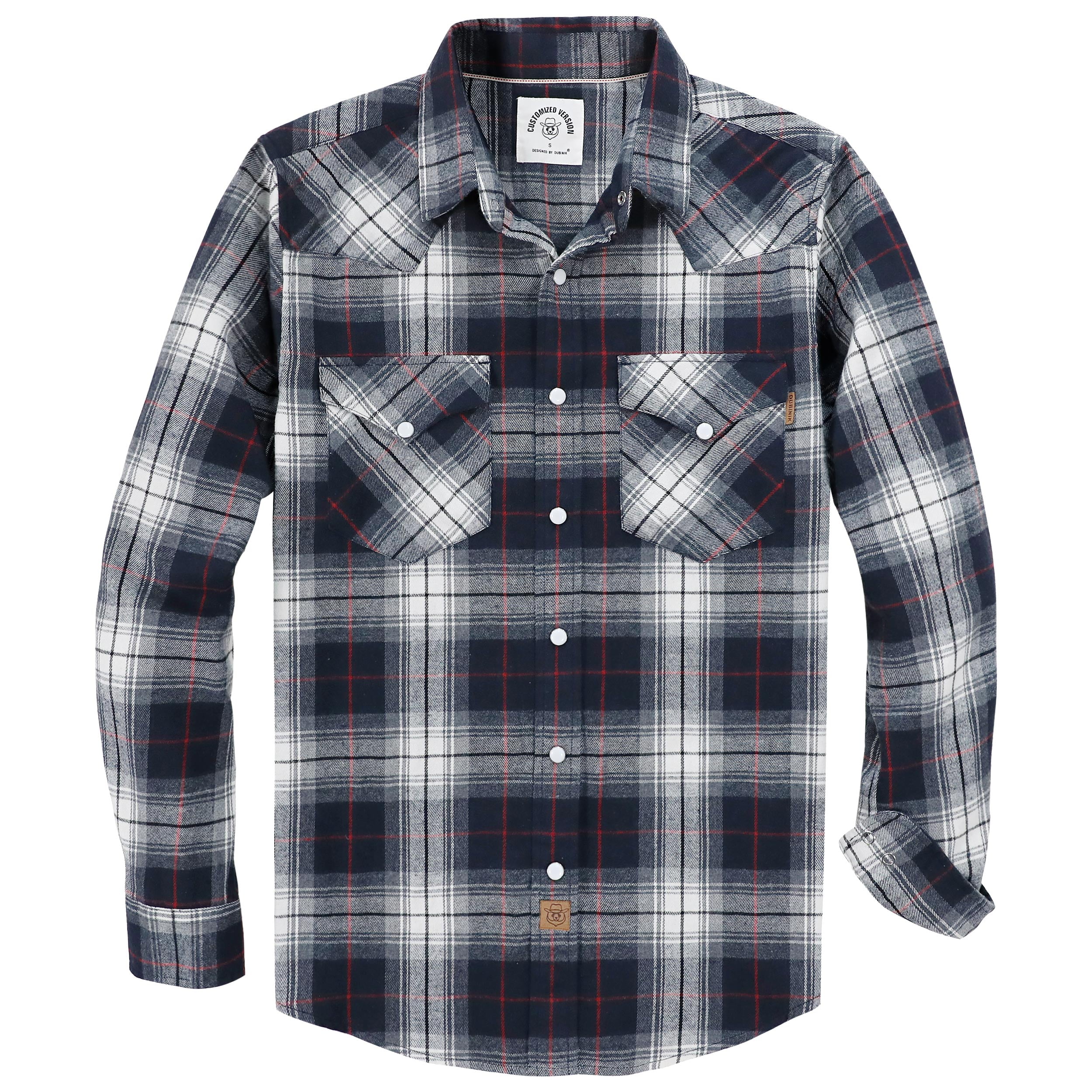 Dubinik® Mens Flannel Shirts Long Sleeve Pearl Snap Buttons Western