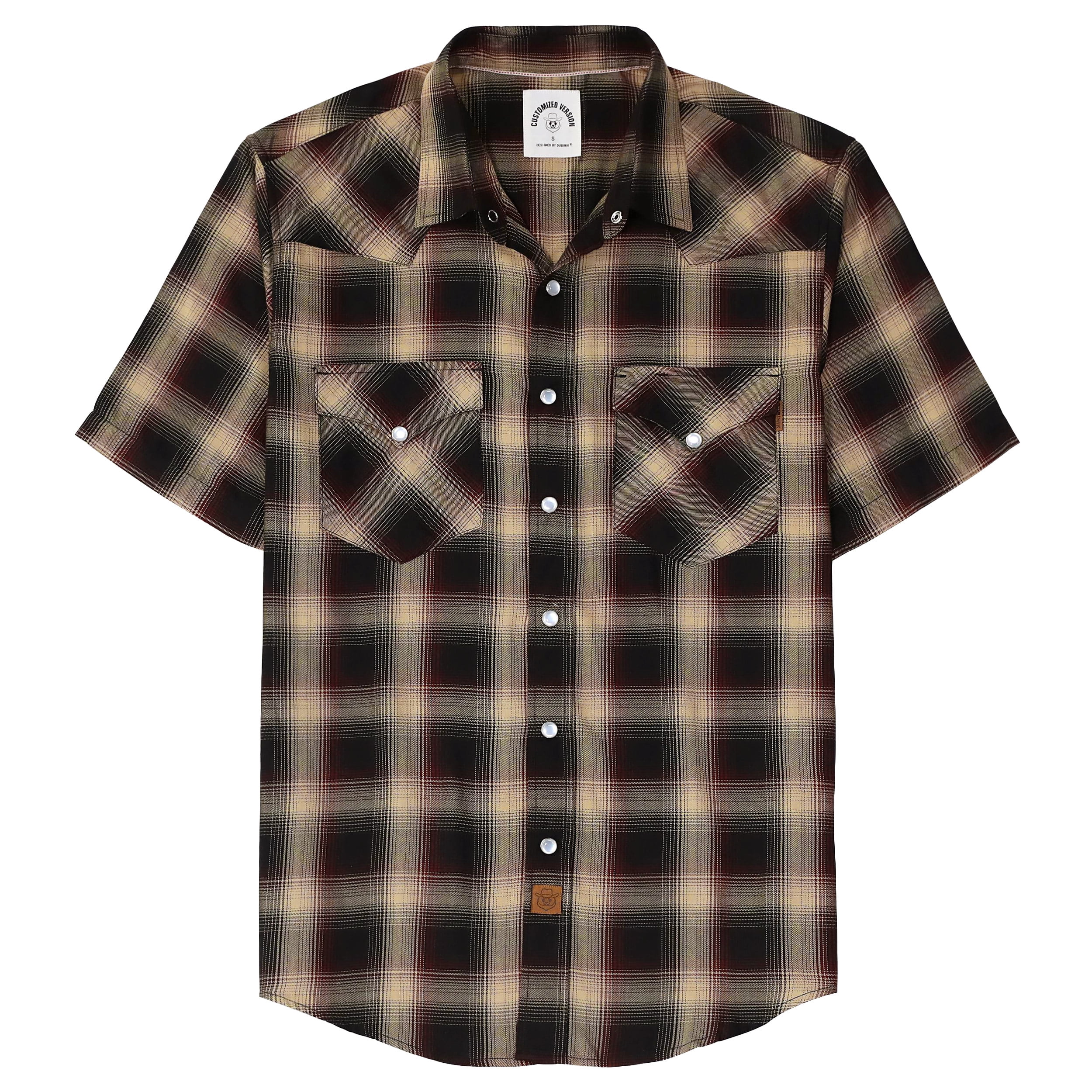 Dubinik®Mens Shirts Short Sleeve Plaid Shirt Men Bamboo Fiber Western Cowboy Pearl Snap Vintage ...