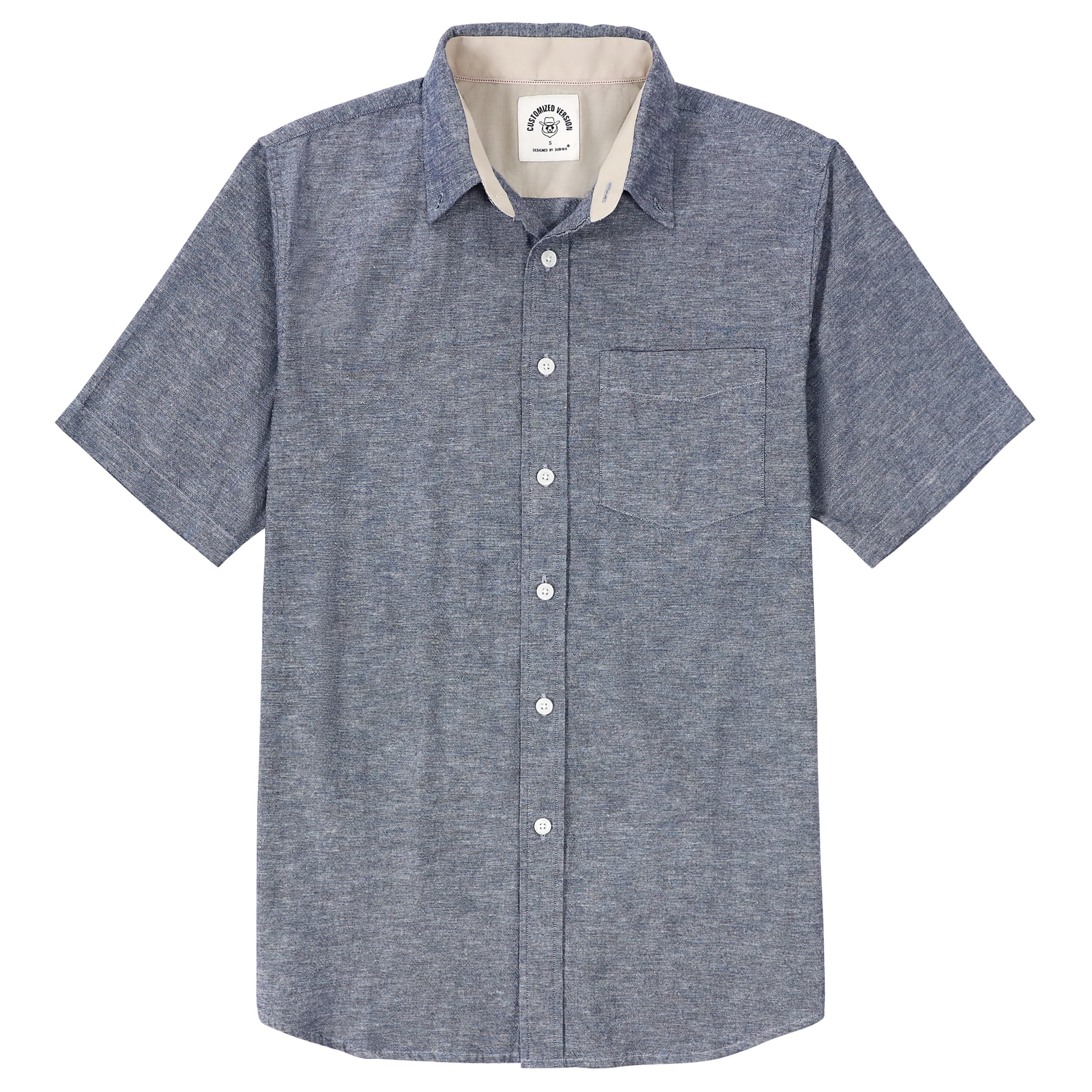 Dubinik® Mens Short Sleeve Button Down Shirts 100% Cotton Plaid Men's Casual Button-Down Shirts ...