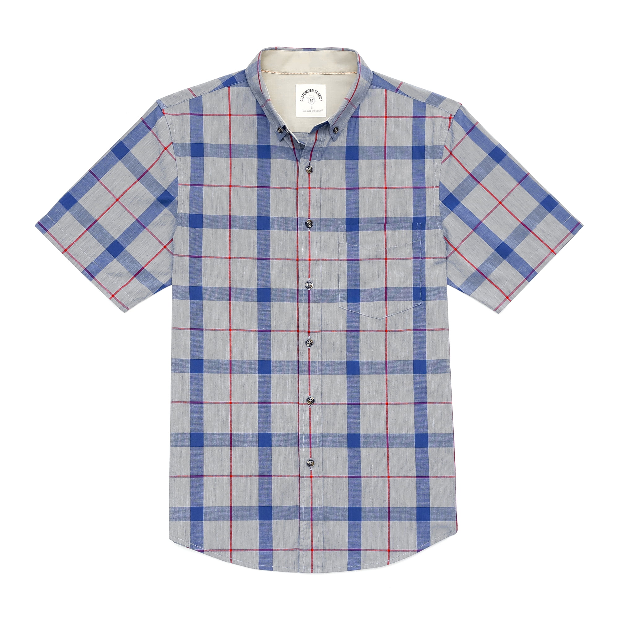 Dubinik Mens Short Sleeve Button Down Shirts 100% Cotton Plaid Men's ...