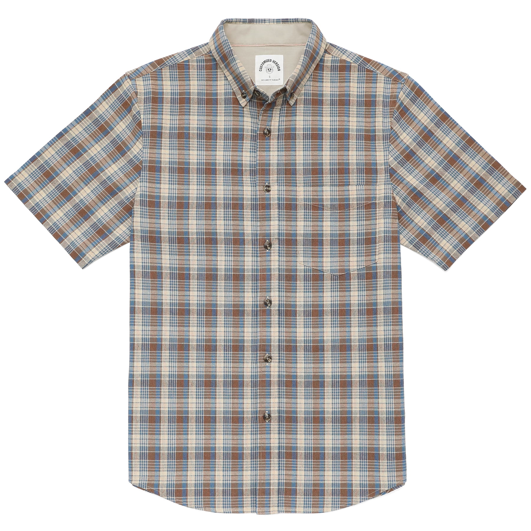 Dubinik Mens Short Sleeve Button Down Shirts 100% Cotton Plaid Men's ...