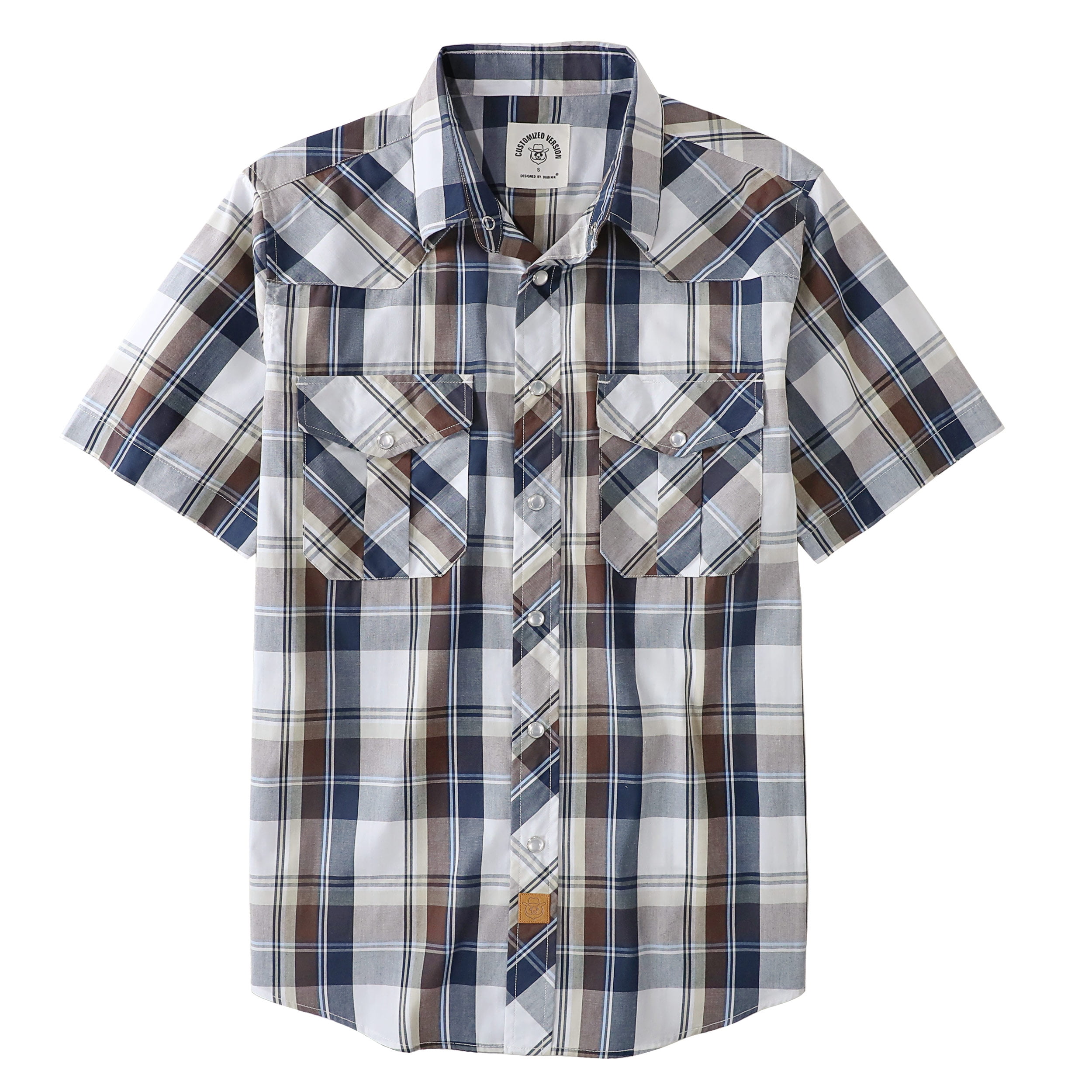 Dubinik® Western Shirts for Men Short Sleeve Plaid Pearl Snap Shirts ...