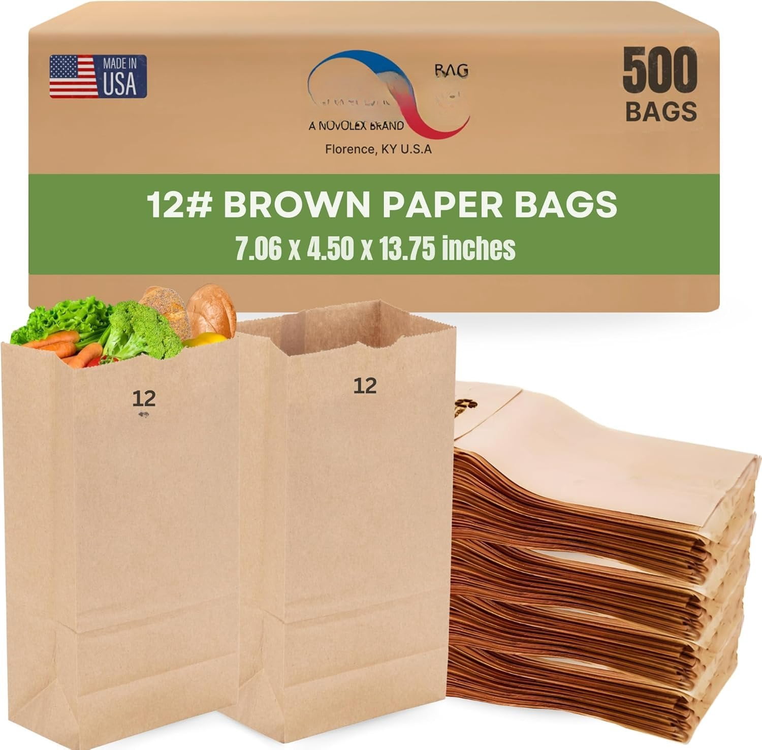 Dubl Life SOS Large Brown Paper Lunch Bags Size #12, Blank Recycled ...