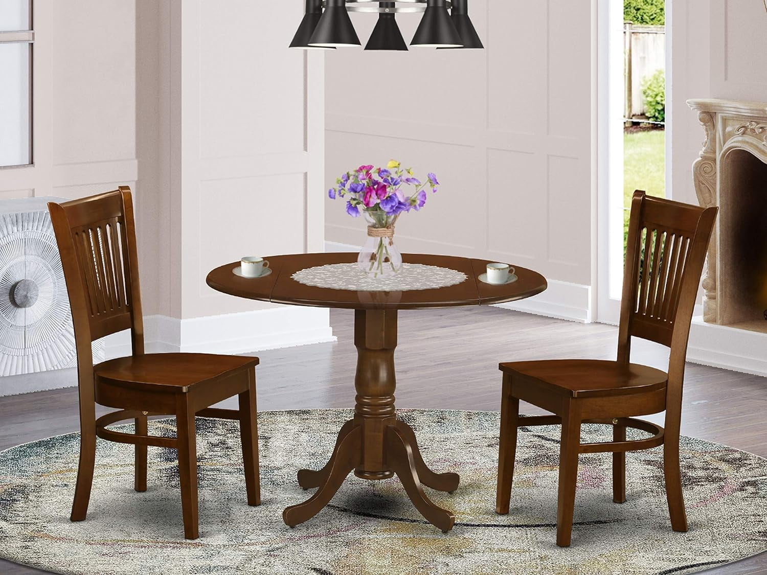Dublin 3 Piece Dinette Set For Small Spaces Contains A Round Table With Dropleaf And 2 Dining