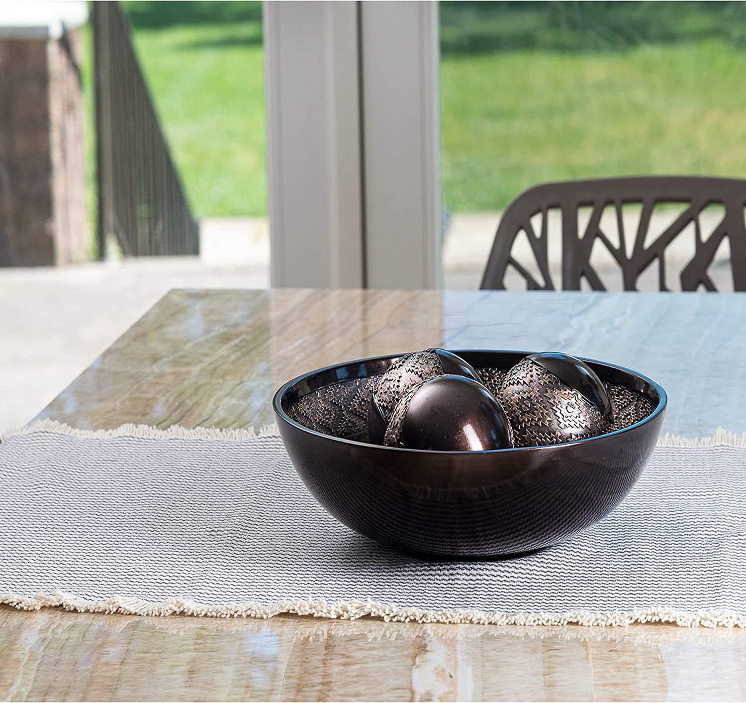Dublin Brown Decorative Bowl with Orbs Set - Centerpiece Table ...