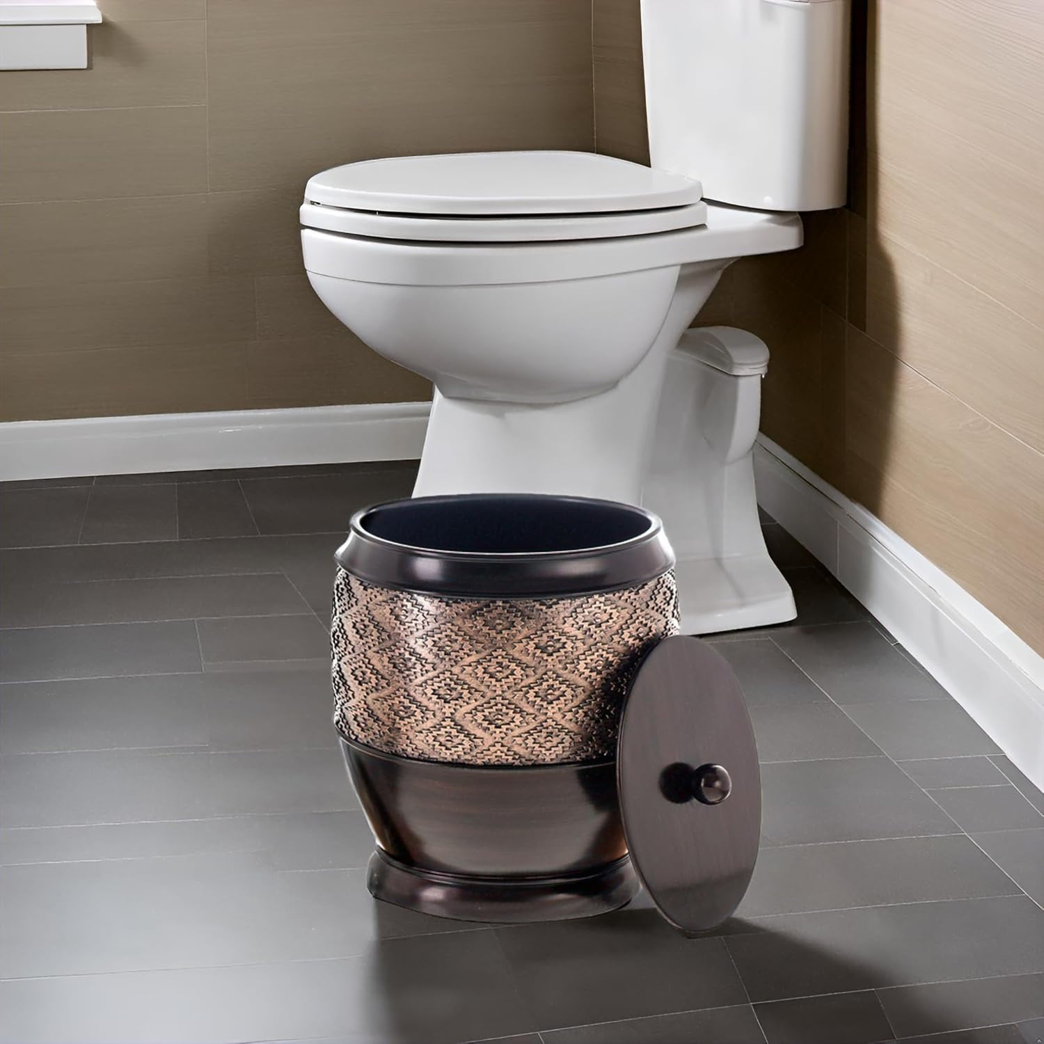 Dublin Brown Small with Lid - 1.26 Gal / 4.8L Decorative Waste Basket ...