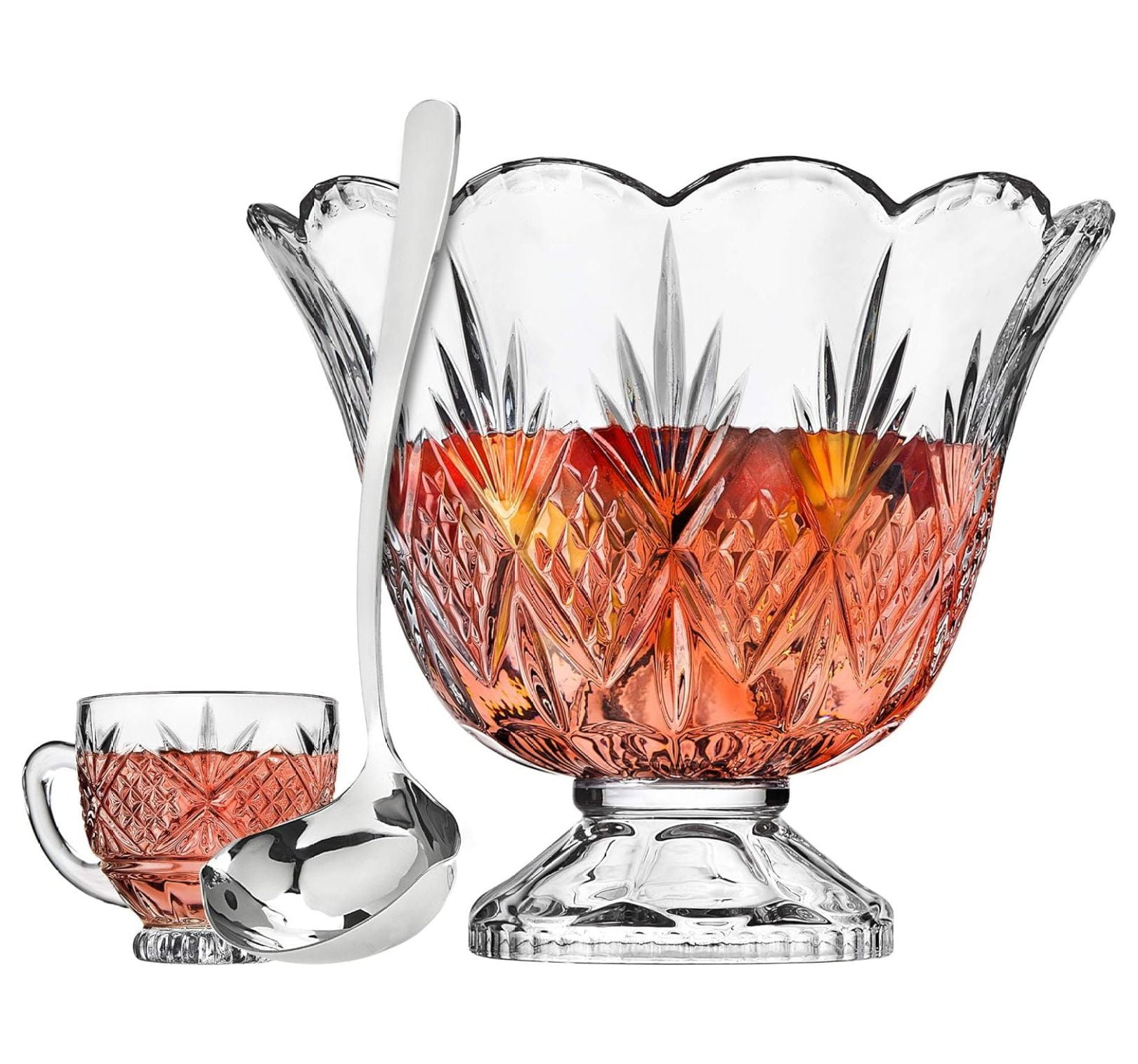Dublin Crystal Punch Bowl Set with 8 Cups and Ladle - 10 Piece Set ...