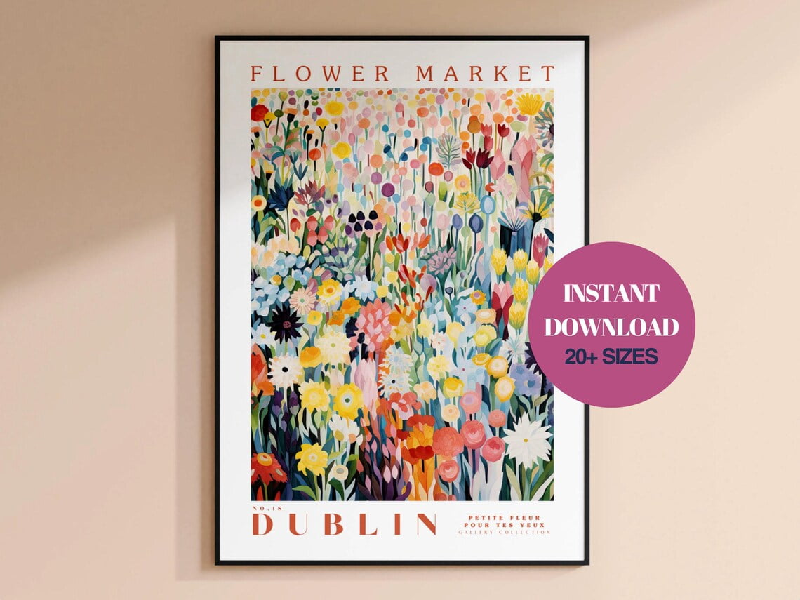 Dublin Flower Market Print, Botanical Wall Art, Floral Decor Posters ...