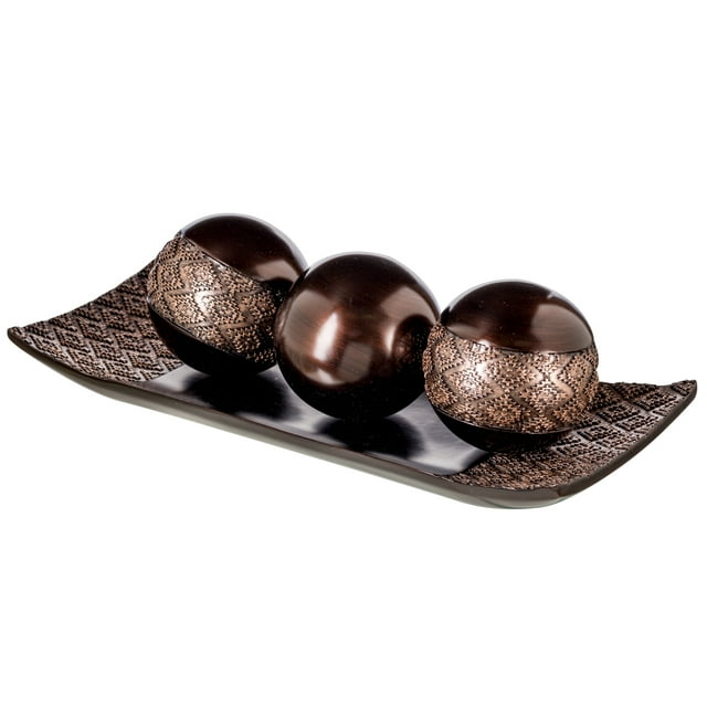 Creative Scents Dublin Home Decor Tray and Orbs Balls Set of 3, Brown ...