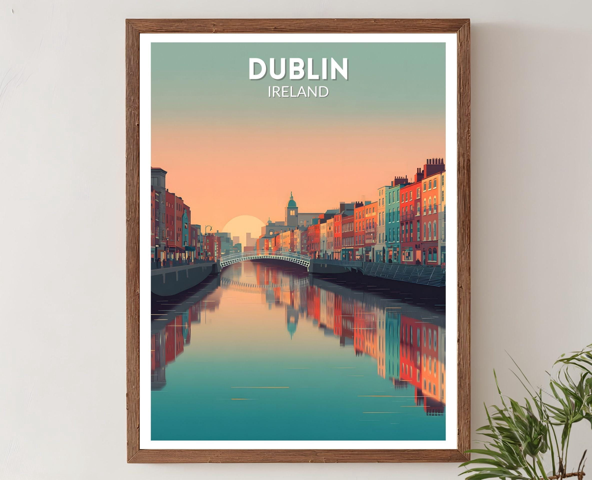 Dublin Ireland Retro Travel Poster, Mid Century Modern Wall Art Print ...