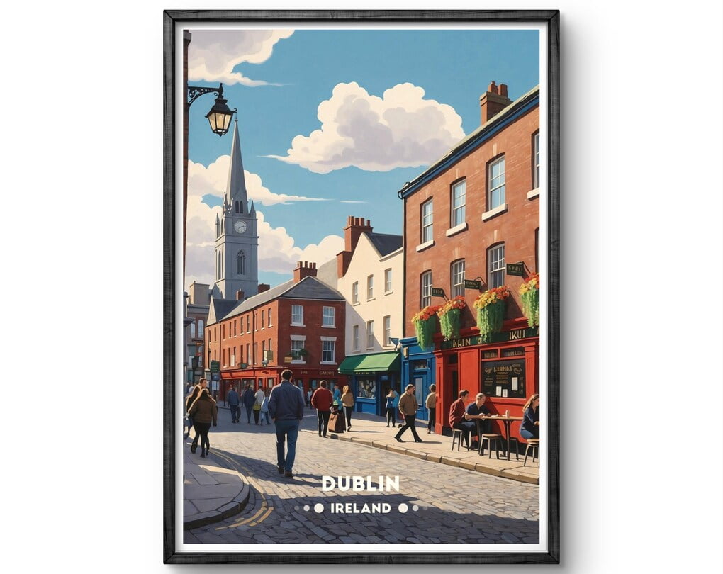 Dublin Ireland Vintage Poster Iconic Irish Street Scene Art Print For ...