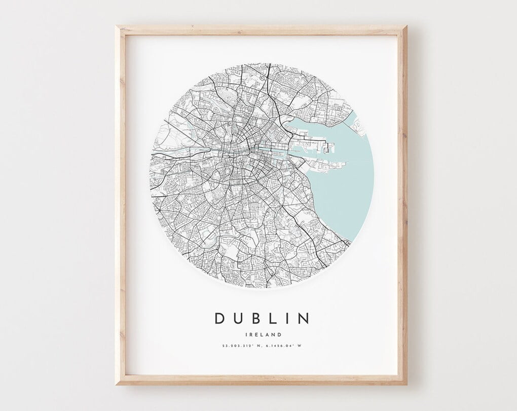 Dublin Map Print, Dublin Map Poster City Wall Art, Dublin Road Map ...