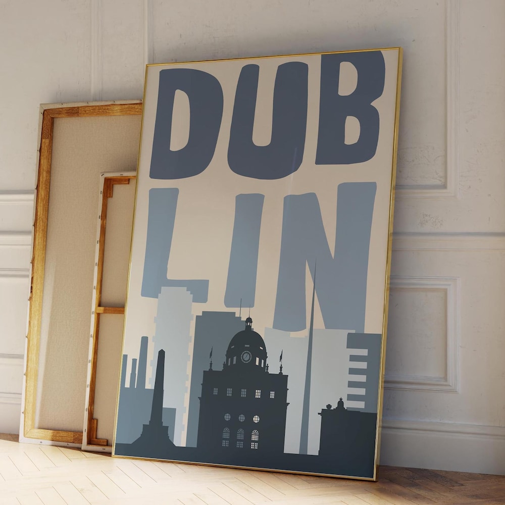 Dublin Print Wall Art Ireland Skyline Poster Blue Grey Cityscape Modern ...