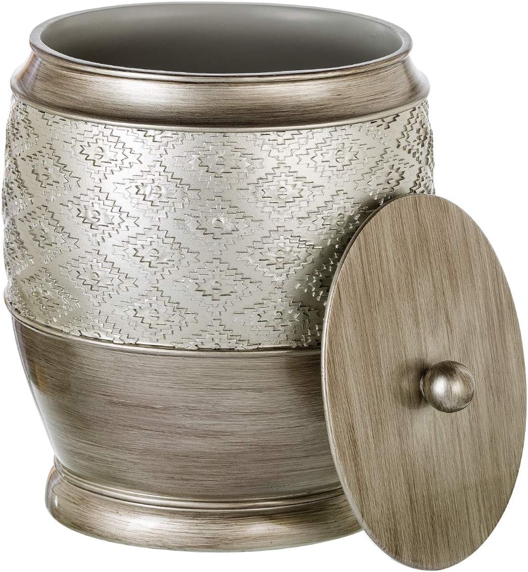 Dublin Silver Small Bathroom Trash Can with Lid 1.26 Gal / 4.8L ...