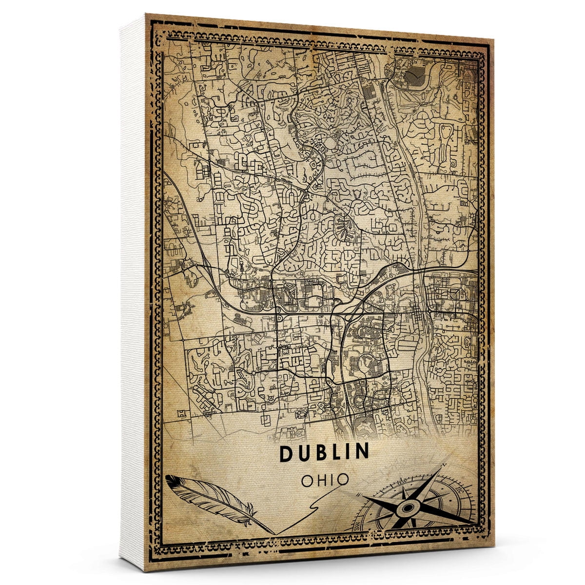 Dublin Vintage Map Prints Canvas, Ohio Map Art Canvas, Canvas, Dublin ...