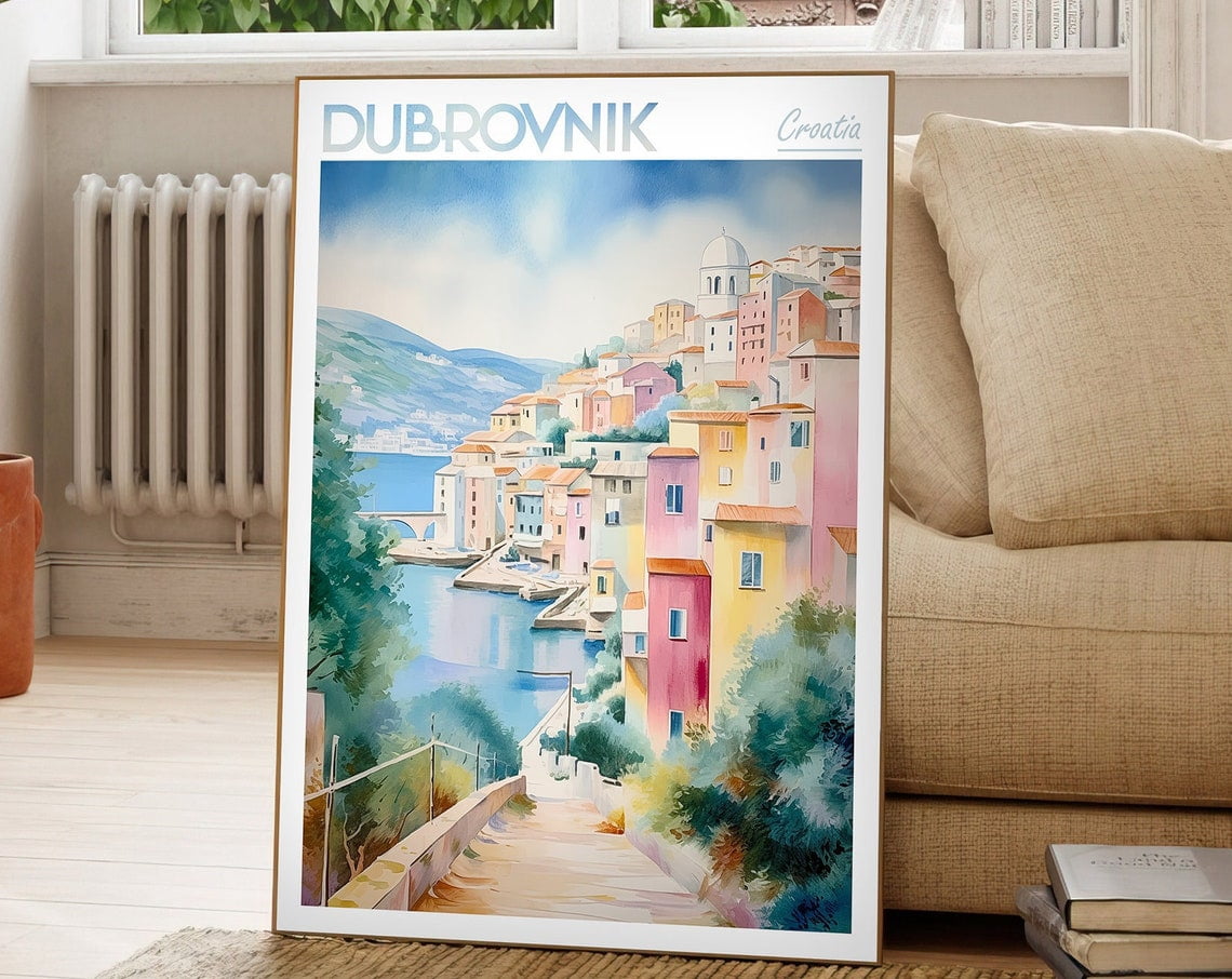 Dubrovnik City Watercolor Poster - Ragusa Travel Art - Croatia Wall ...