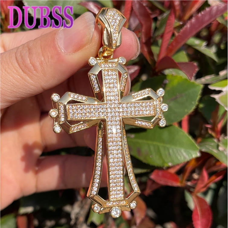 Dubss Iced Out Cross for Men Cubic Zirconia Prong Setting Hollow Shape ...