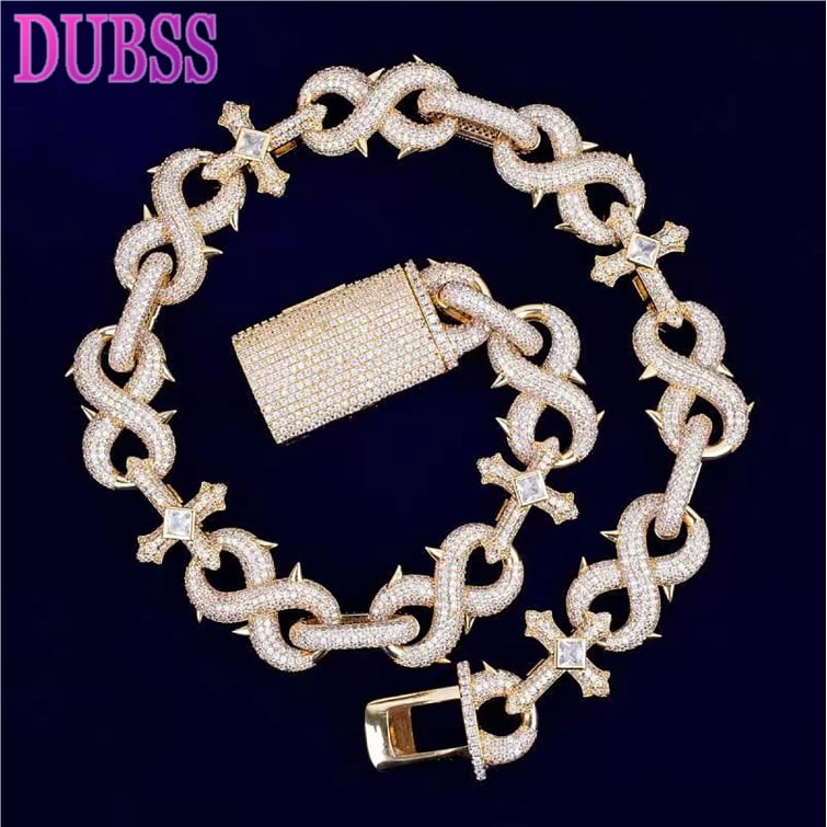 Dubss Prong Chain Iced Out Cross Infinity Necklace for Men Choker Real ...