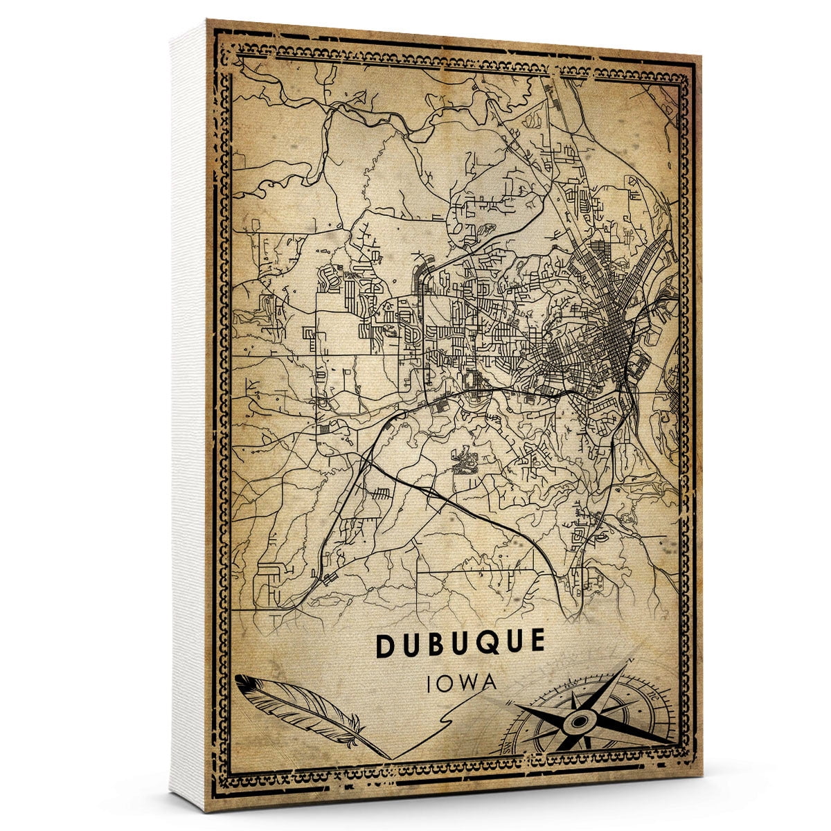 Dubuque Vintage Map Prints Canvas, Iowa Map Art Canvas, Canvas, Dubuque ...