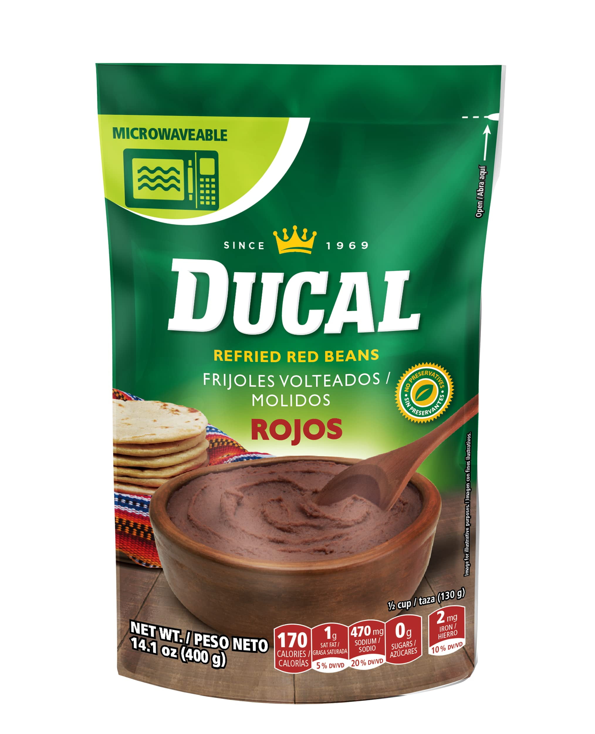 GOYA Ducal Red Refried Beans Pouch, 14.1 Ounce, Vegetarian, Ready to ...