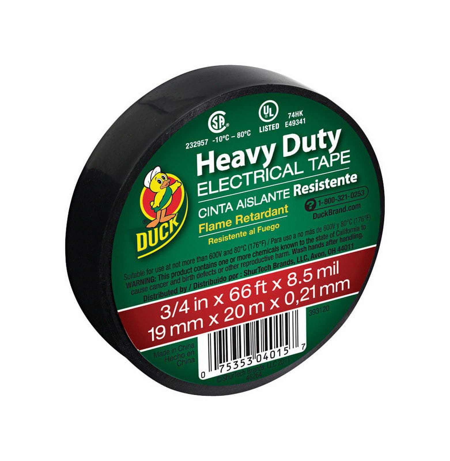 Duck 3/4 in. W x 66 ft. L Black Vinyl Electrical Tape - Walmart.com
