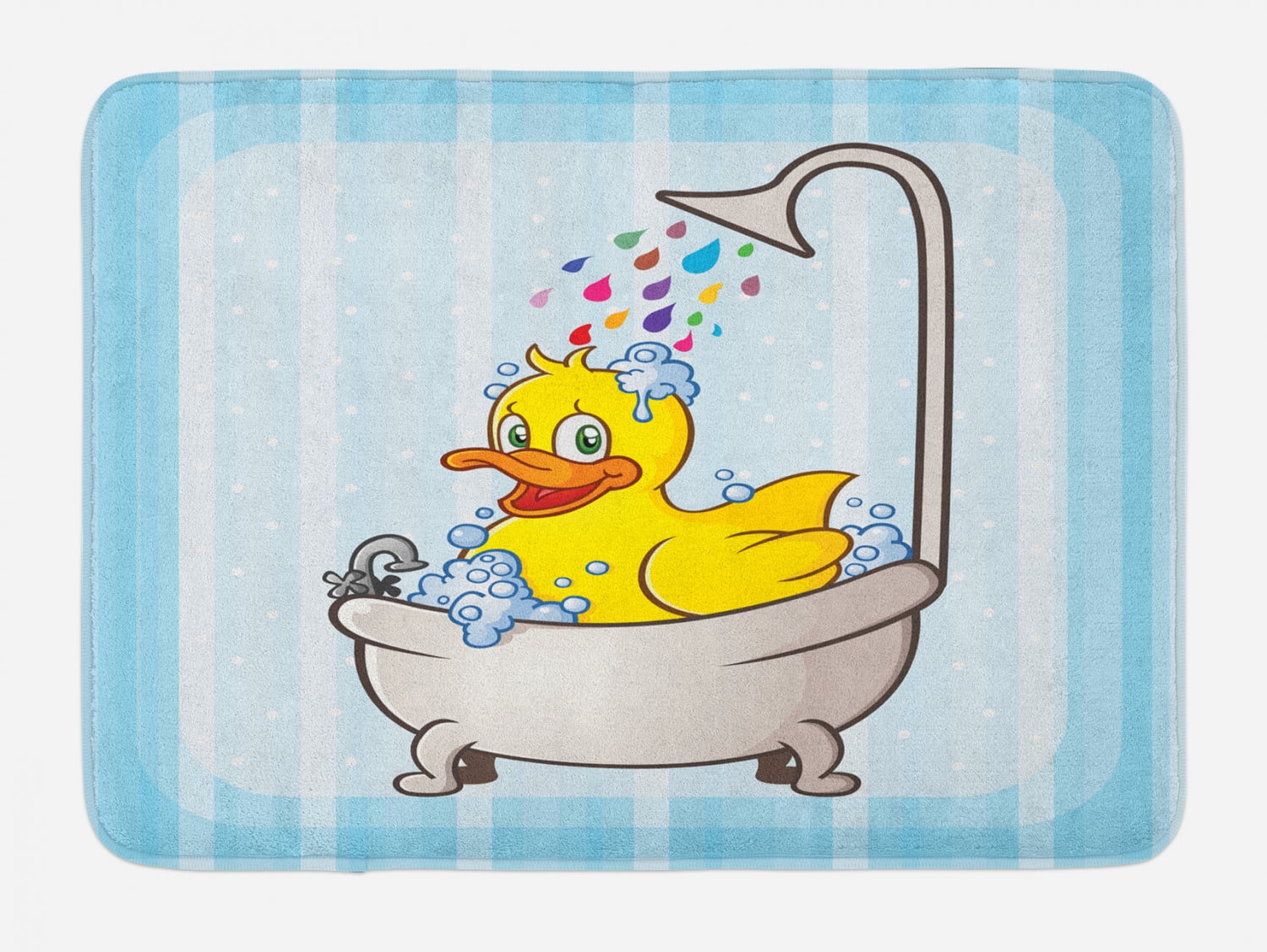 Duck Bath Mat Cartoon Character Taking a Bath Colorful Drops Blue Backdrop with Dots Kids Nursery Non Slip Plush Mat Bathroom Kitchen Laundry Room Decor 29.5 X 17.5 Inches Multicolor Ambesonne Walmart...
