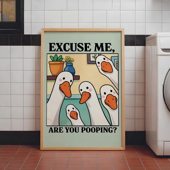 Duck Bathroom Humor Poster Funny Toilet Wall Decor Cute Goose Bathroom ...