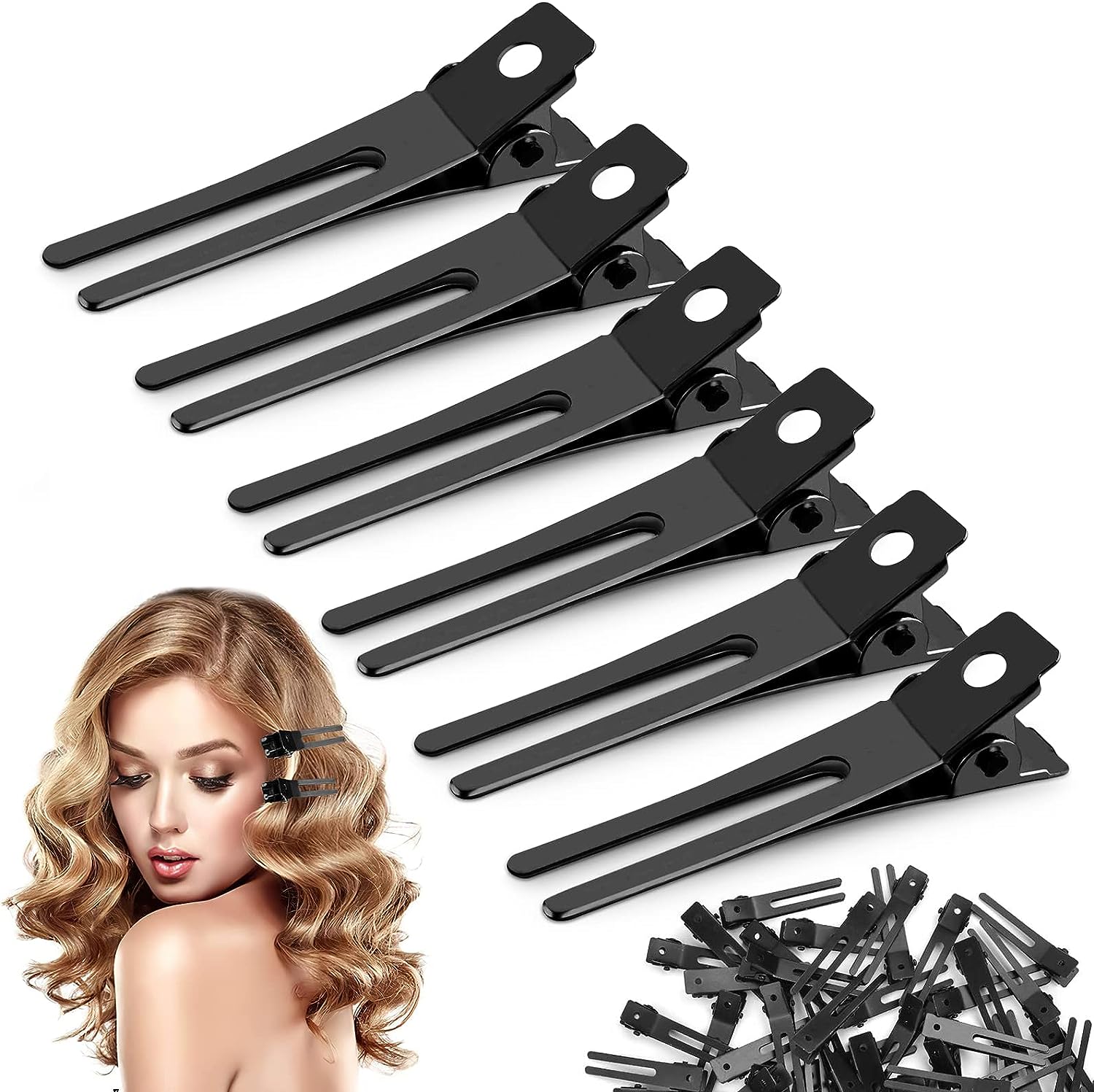 Duck Bill Clips, 50 Pcs Metal Alligator Hair Pins Clips, 1.77inch Black ...
