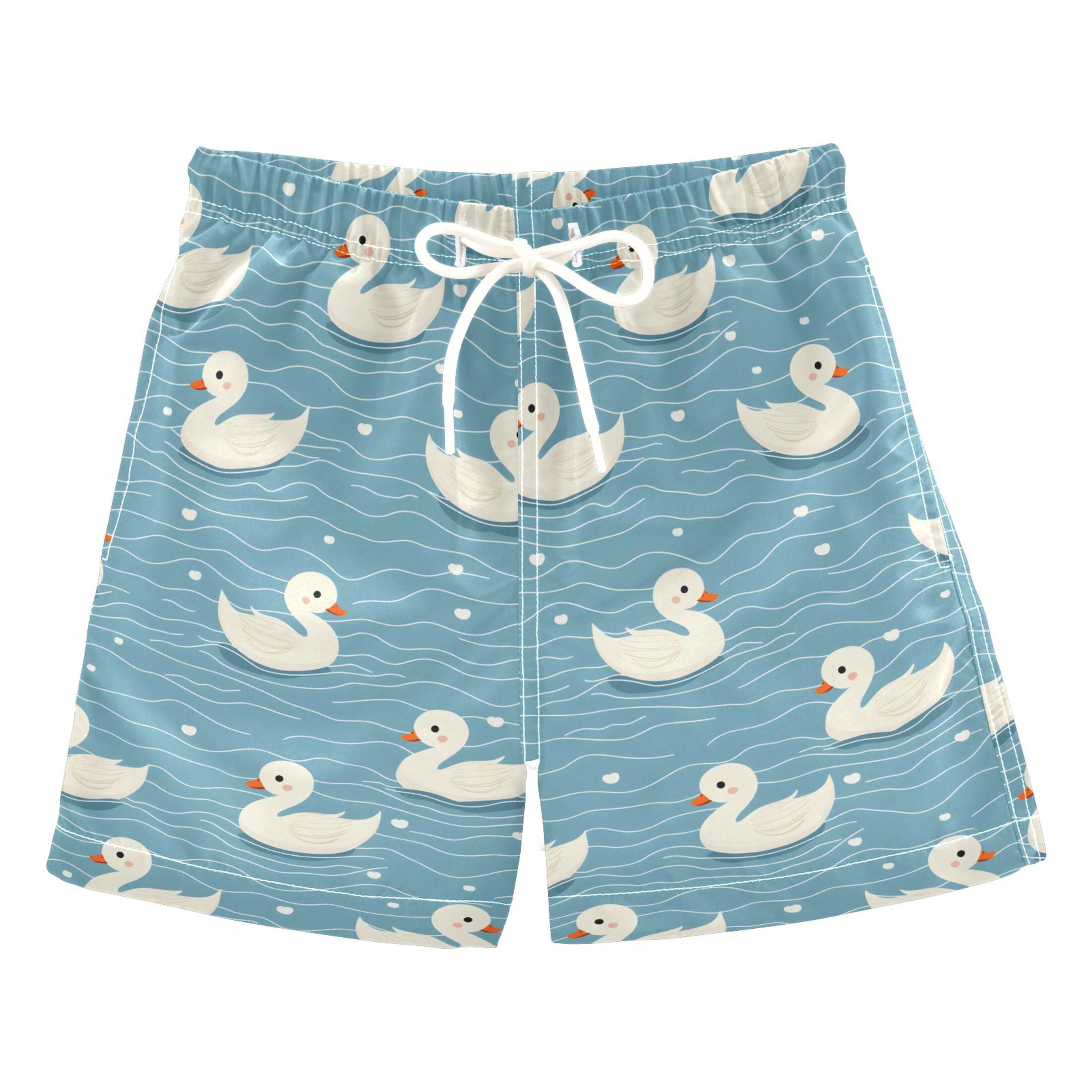 Duck Blue Wave Pattern Swim Trunks Quick Dry Beach Pool Board Shorts ...