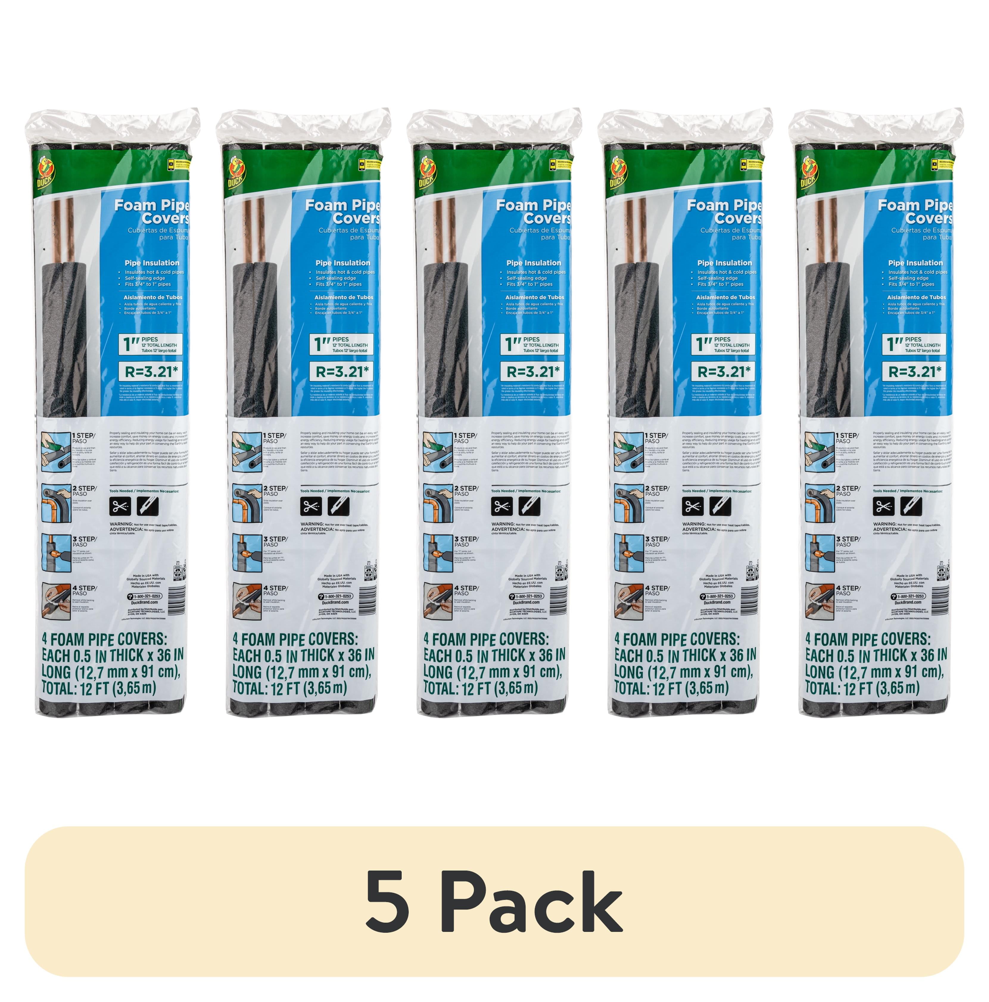 (5 pack) Duck Brand 12 ft. Long Foam Pipe Cover, Fits 1 in. Pipes ...