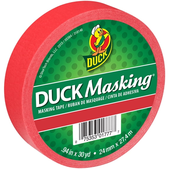 Duck Brand Red Masking Tape, .94 in x 30 yd, Easy to Tear and Write On ...