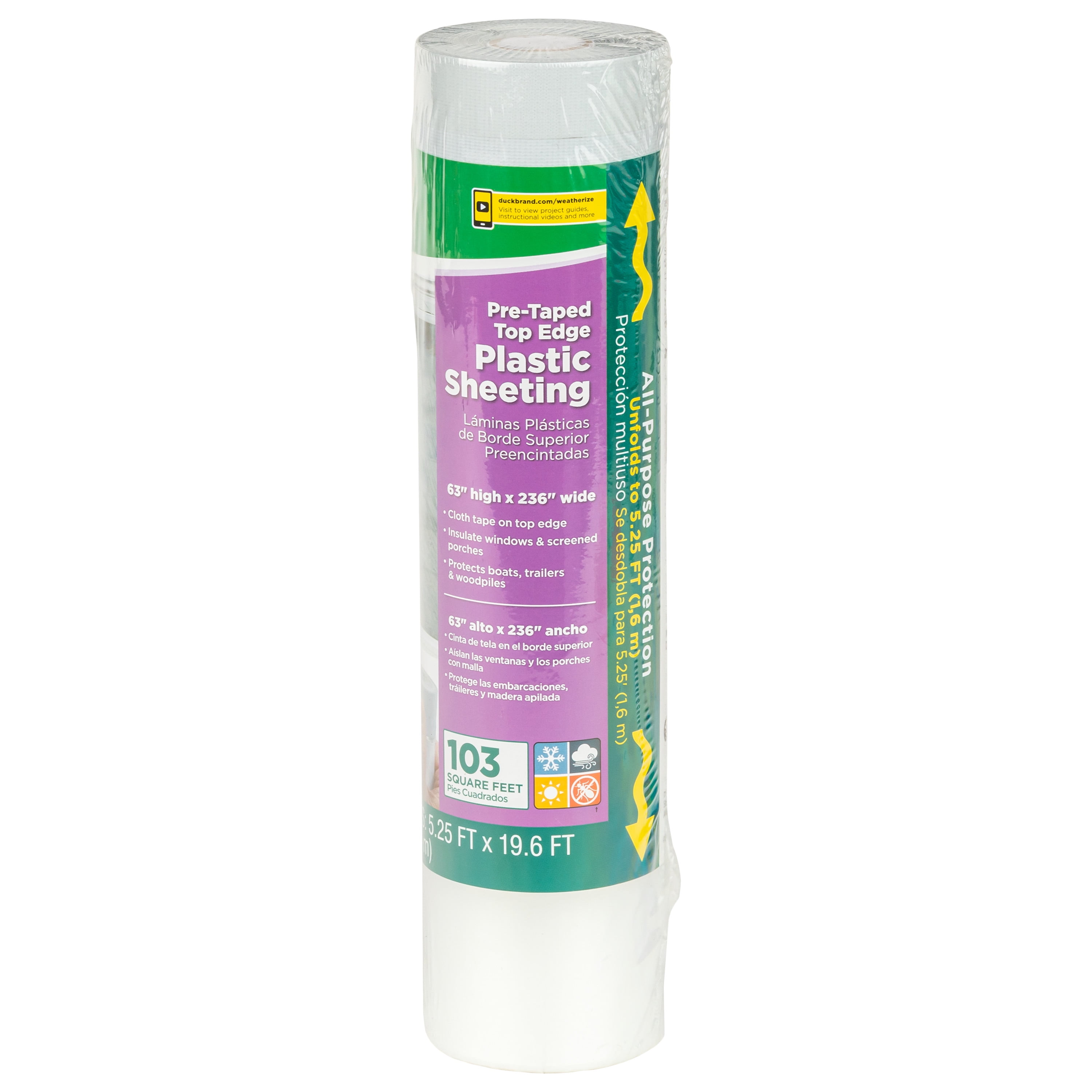 Duck Brand Clear Plastic Sheeting with Pre-taped Top Edge, 63 in. x 236 ...